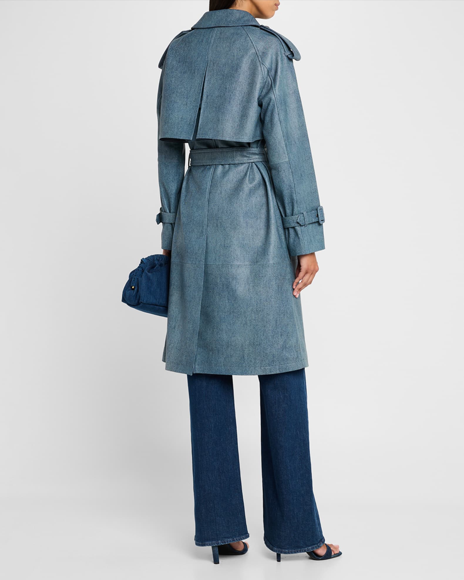 Kobi Halperin Tash Denim-Print Leather Trench Coat | Neiman Marcus