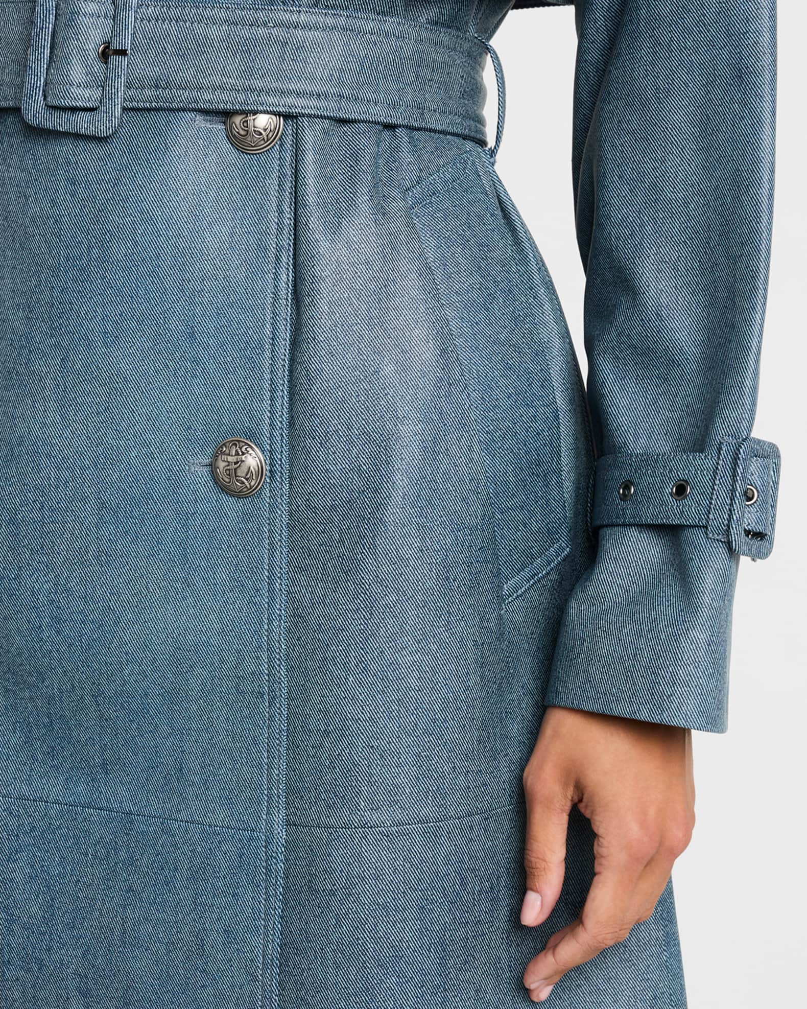 Kobi Halperin Tash Denim-Print Leather Trench Coat | Neiman Marcus