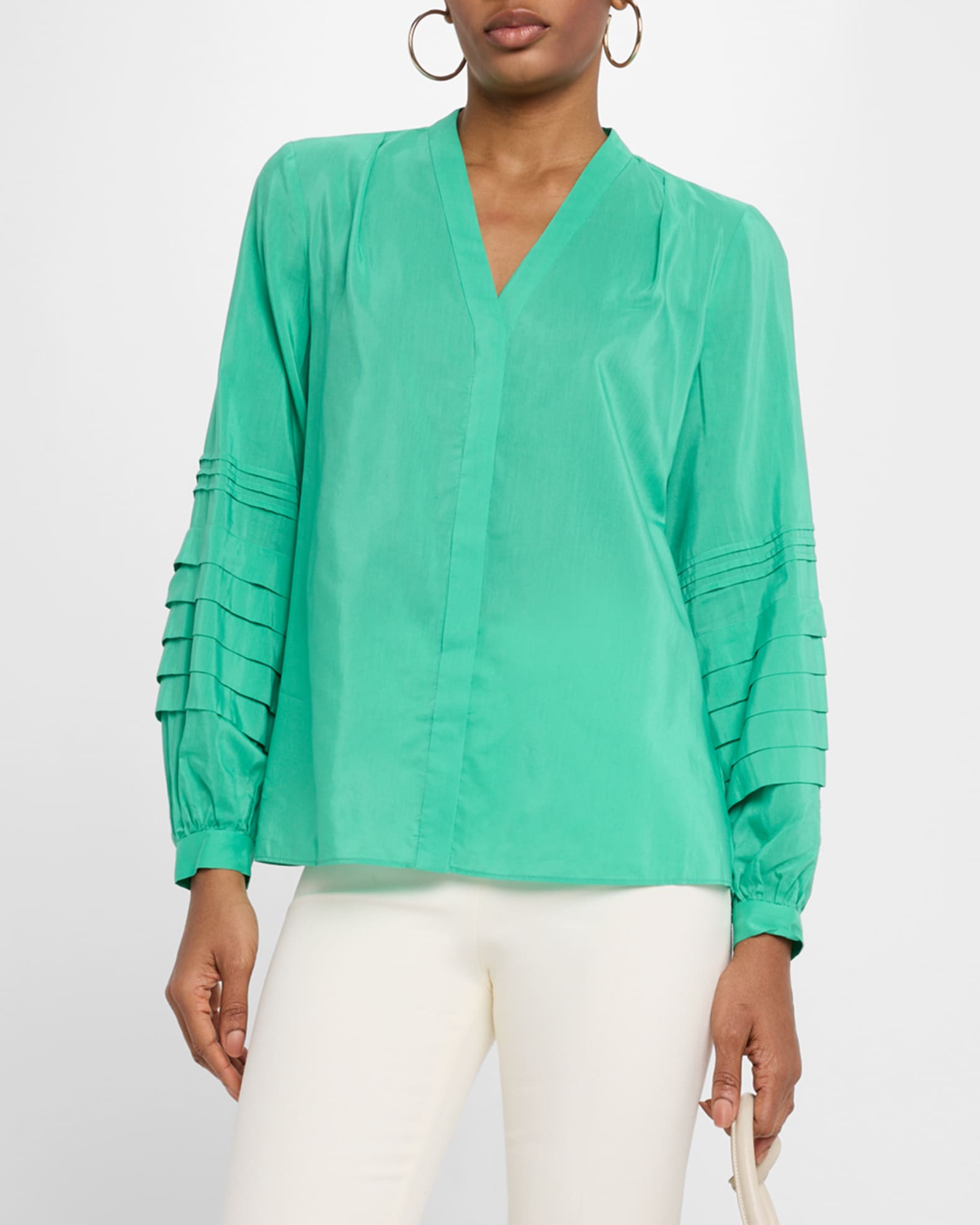 Kobi Halperin Laguna Pintuck Button-Down Blouse | Neiman Marcus