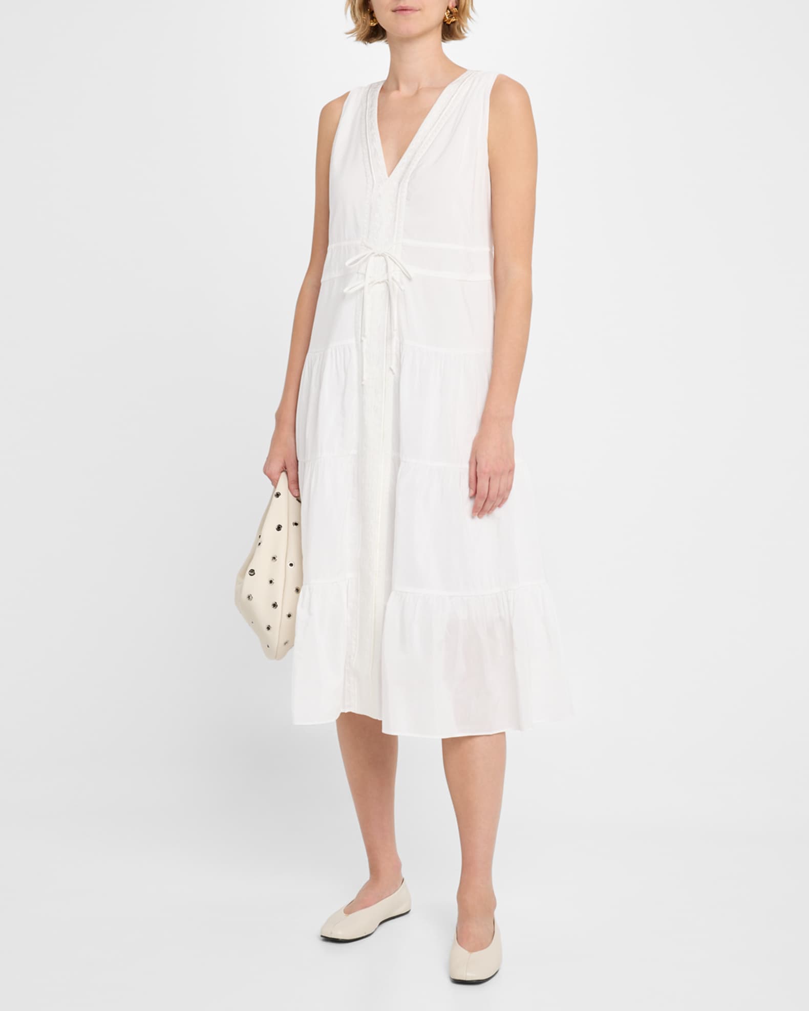 Kobi Halperin Edison Tiered Geo-Embroidered Midi Dress | Neiman Marcus