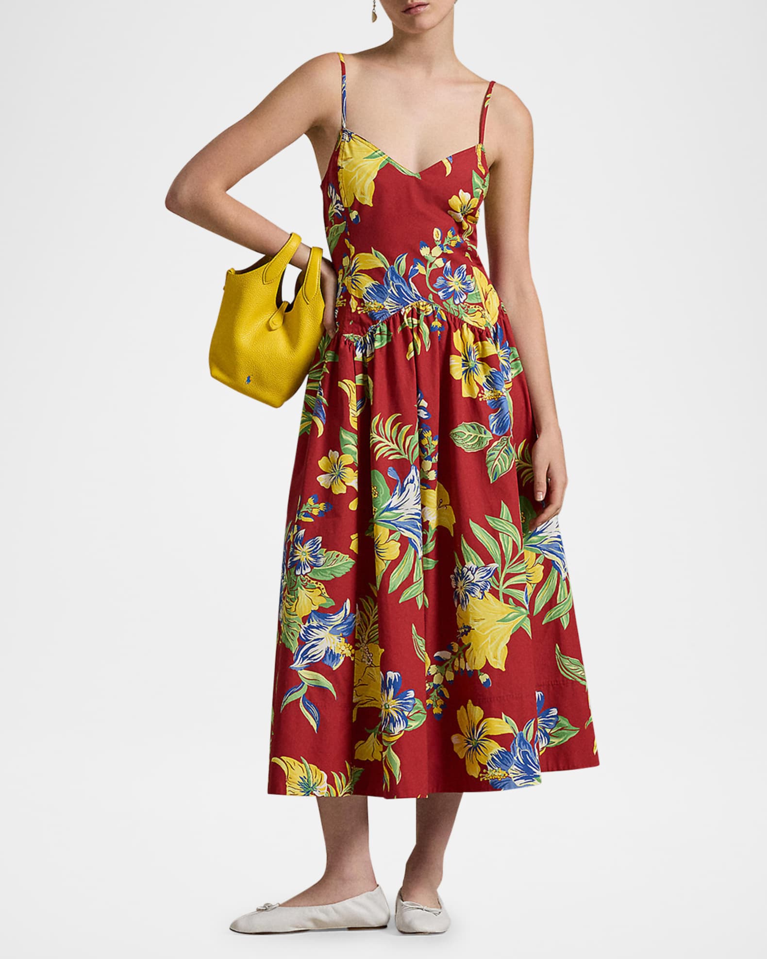 Polo Ralph Lauren Tropical-Floral Cotton Poplin Dress | Neiman Marcus