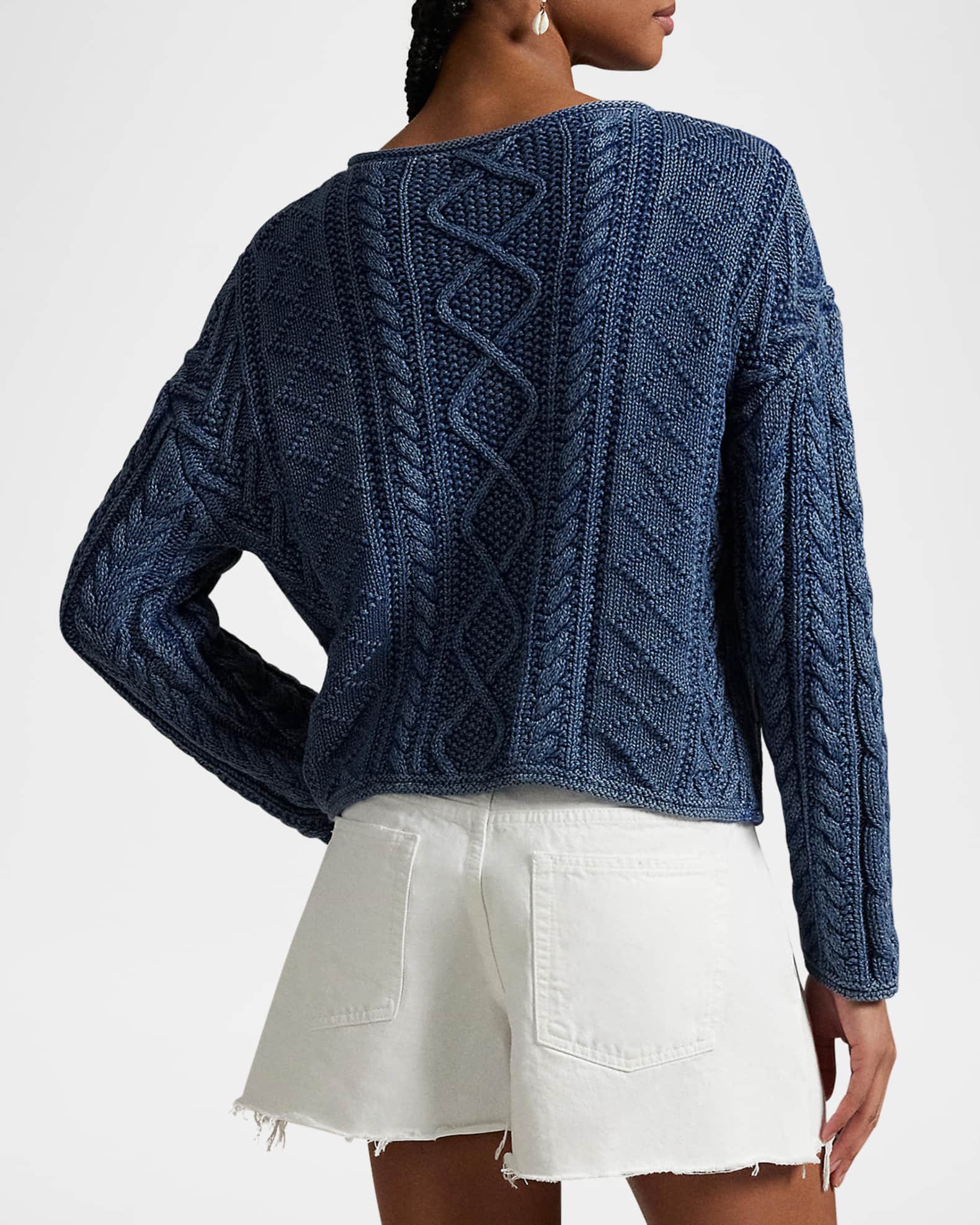 Polo Ralph Lauren Flag Aran-Knit Cotton Sweater | Neiman Marcus