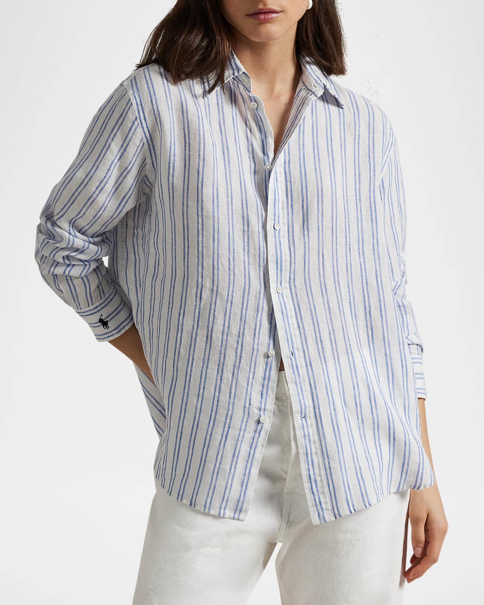 Polo Ralph Lauren Oversize Fit Striped Linen Shirt | Neiman Marcus