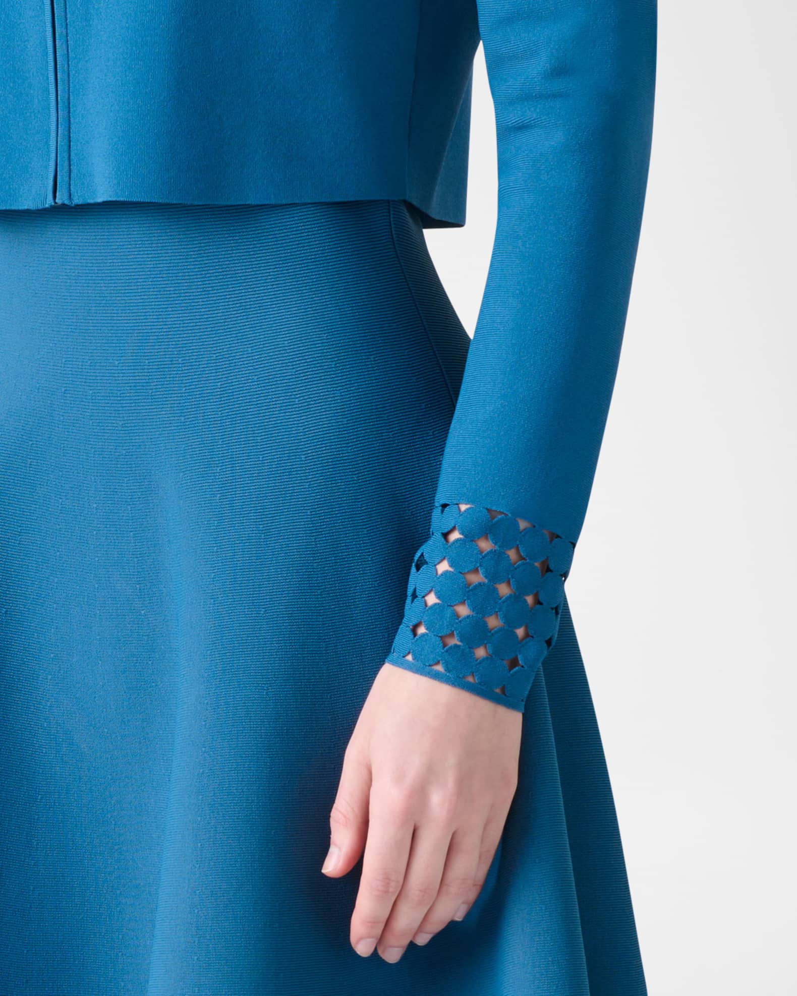 Akris punto Dot Lace-Cuff Knit Crop Zip Cardigan | Neiman Marcus