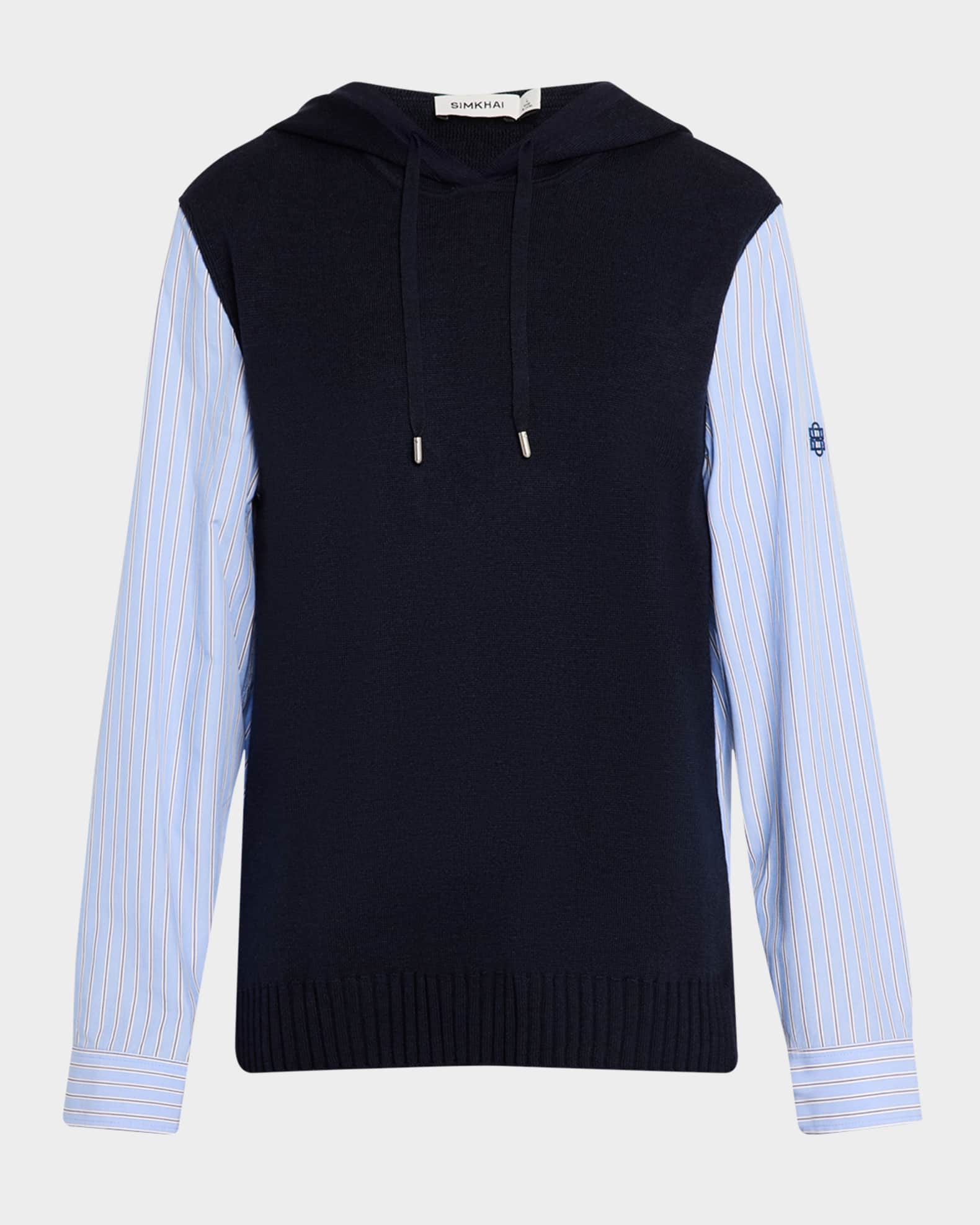 SIMKHAI Men's Adonis Stripe Poplin and Knit Mix Combo Hoodie | Neiman ...