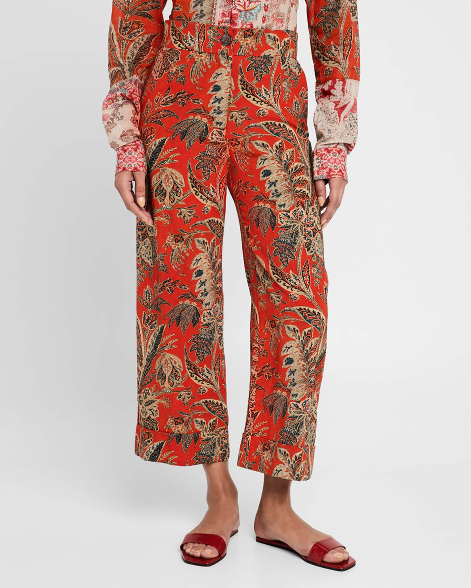 Pierre-Louis Mascia Cropped Floral-Print Pants | Neiman Marcus