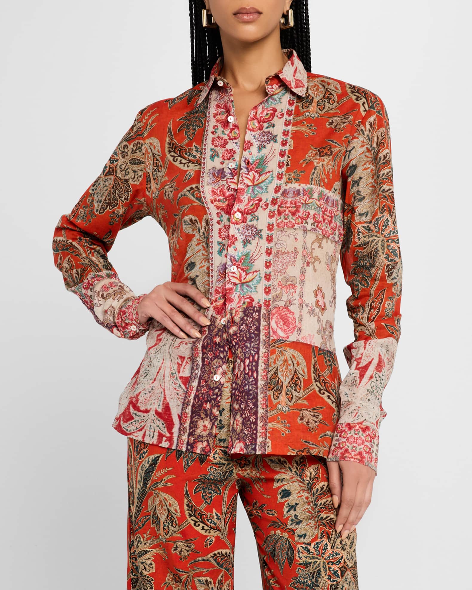 Pierre-Louis Mascia Floral-Print Cotton Top | Neiman Marcus
