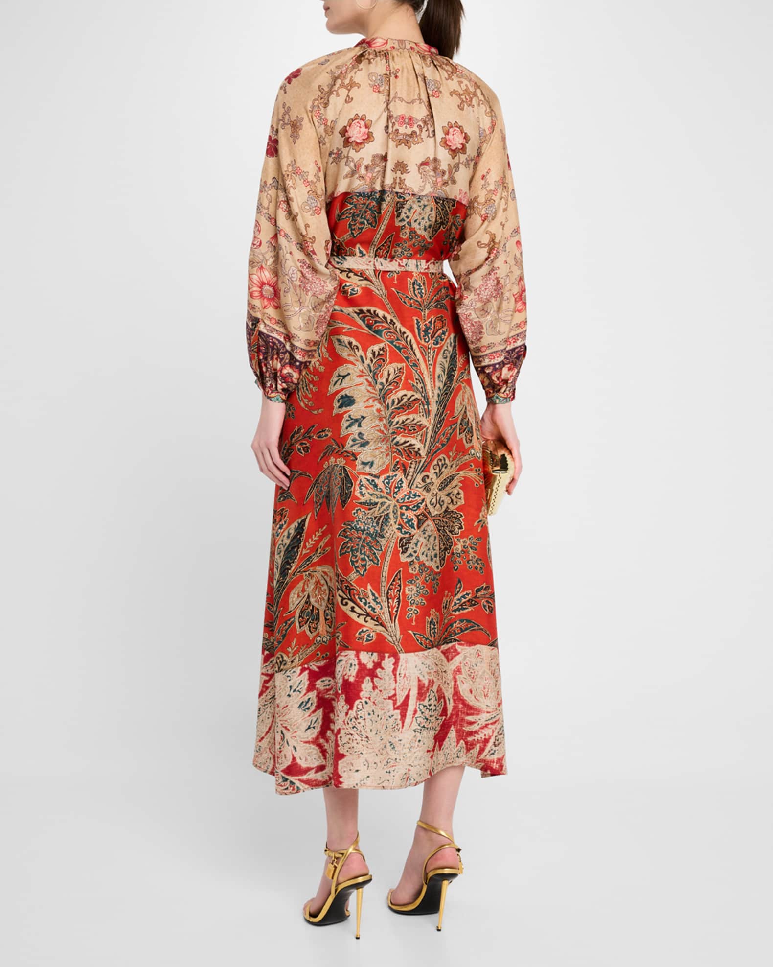 Pierre-Louis Mascia Floral-Print Silk Midi Dress | Neiman Marcus