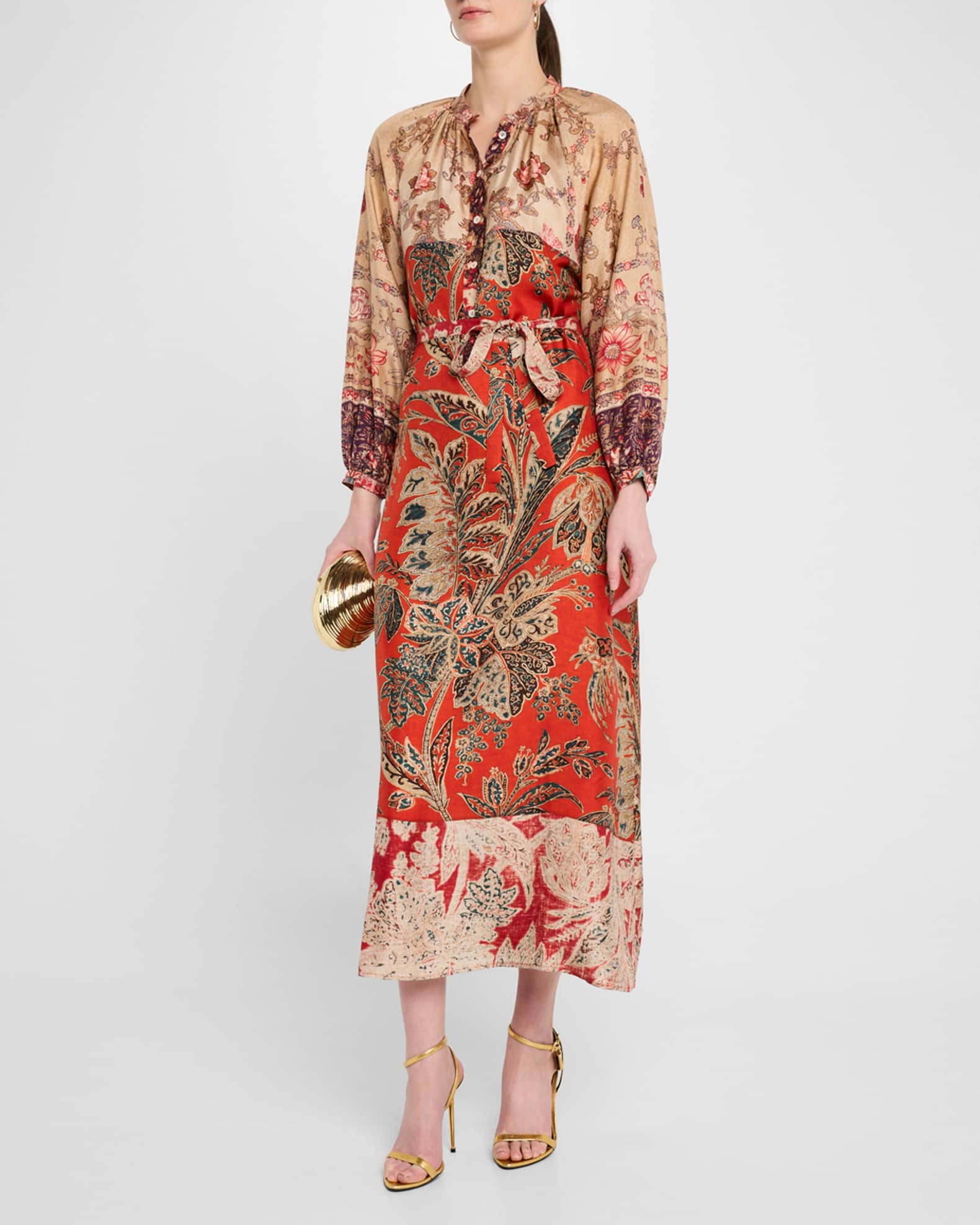 Pierre-Louis Mascia Floral-Print Silk Midi Dress | Neiman Marcus