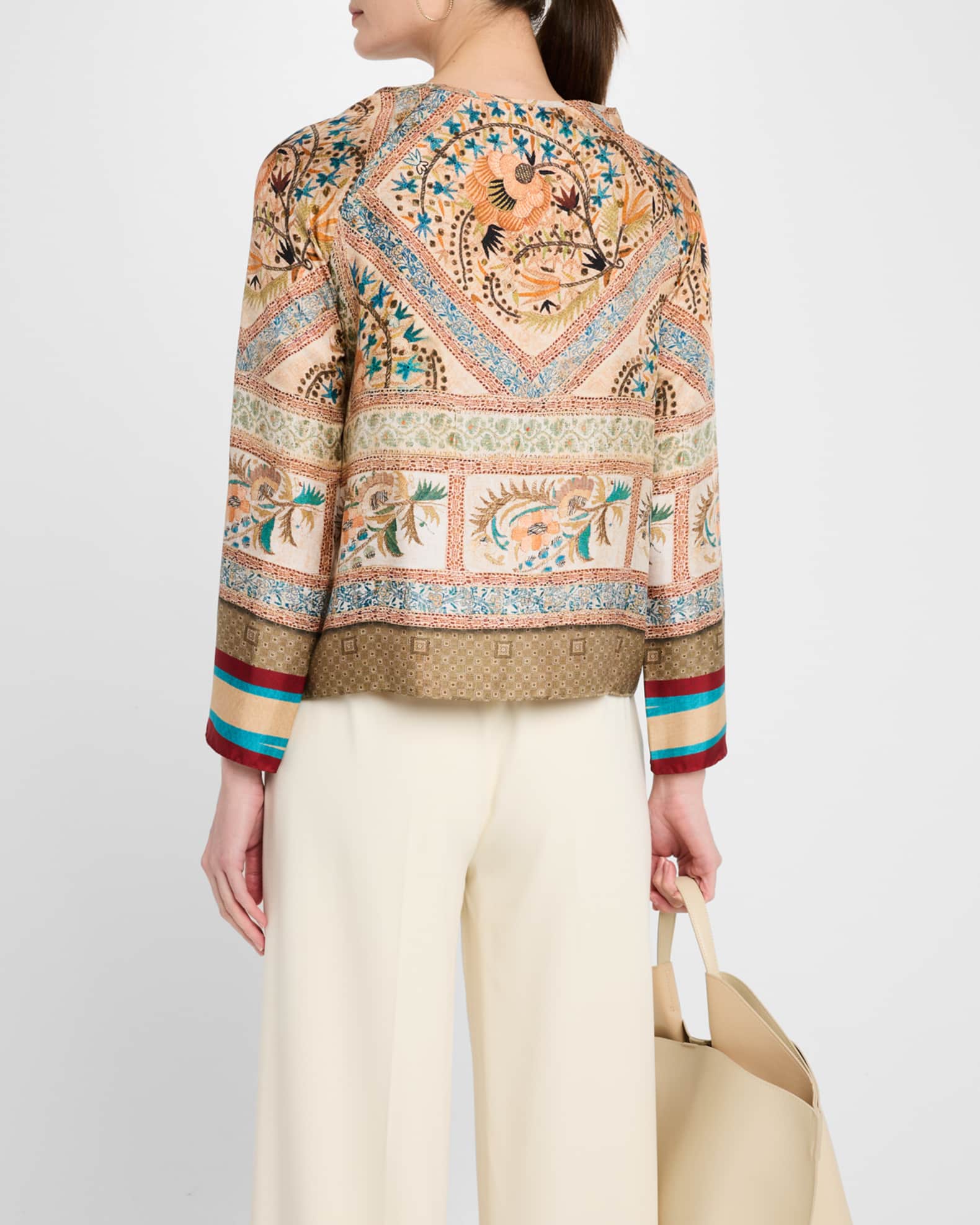 Pierre-Louis Mascia Crewneck Floral-Print Silk Top | Neiman Marcus