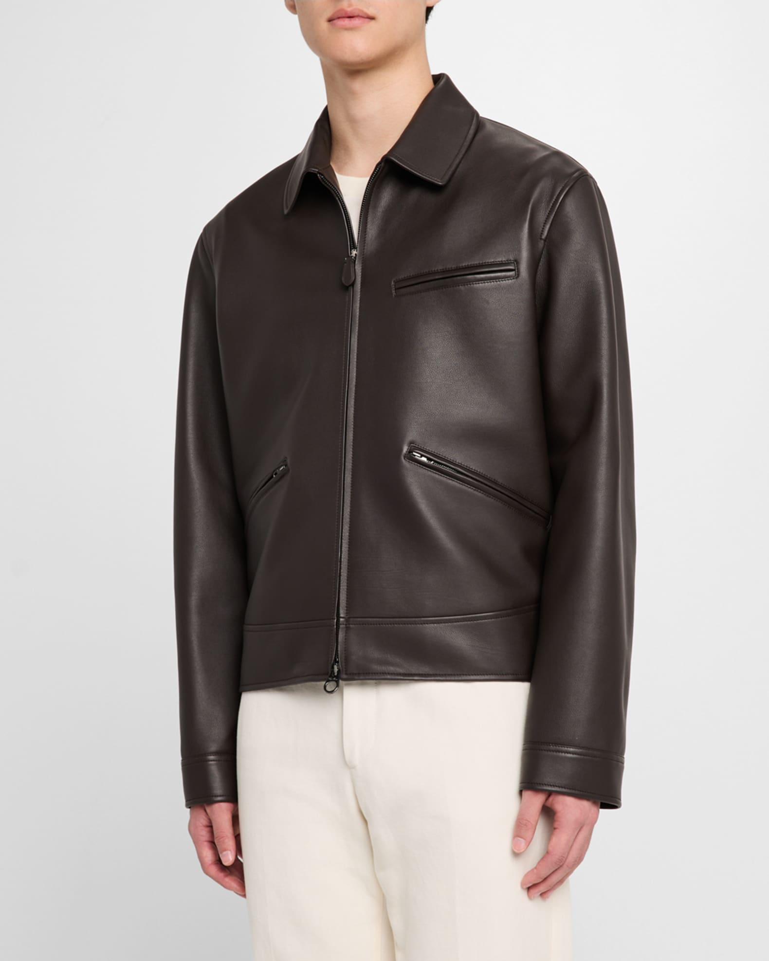 Loro Piana Men's Gail Calfskin Full-Zip Blouson | Neiman Marcus