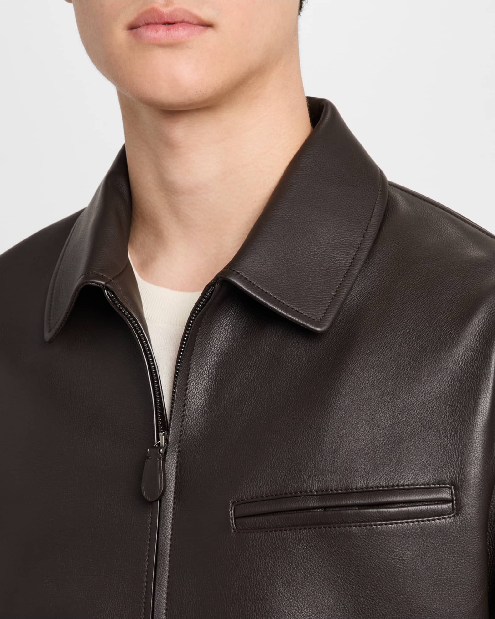 Loro Piana Men's Gail Calfskin Full-Zip Blouson | Neiman Marcus