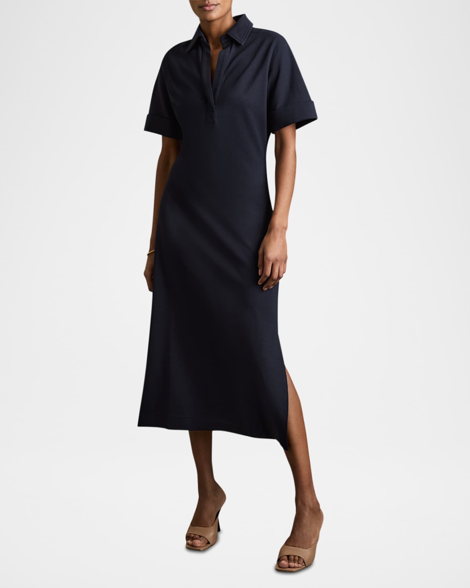 Reiss Astrid Side-Slit Jersey Polo Midi Dress | Neiman Marcus