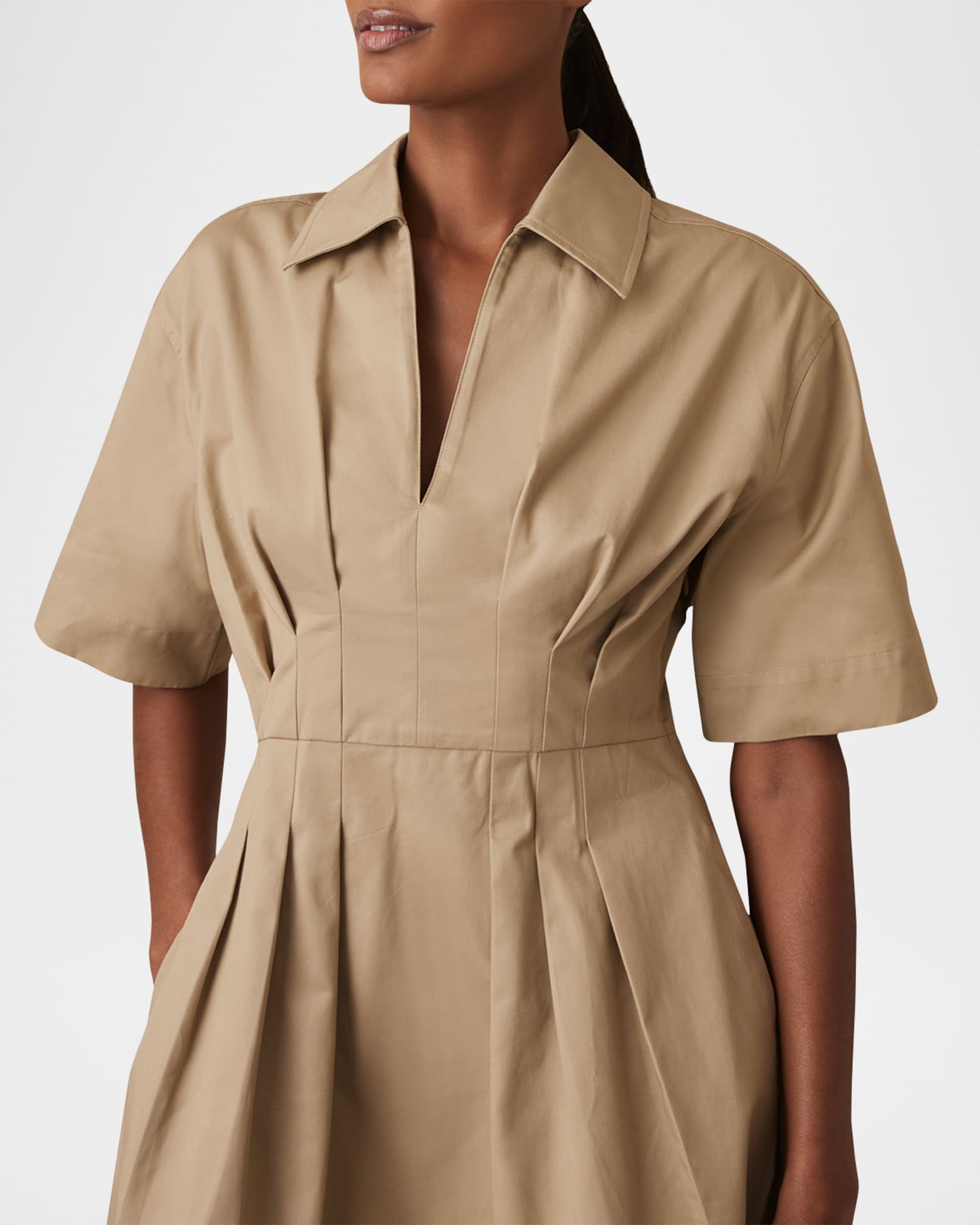 Reiss Rosalie Pleated Cotton Mini Shirtdress | Neiman Marcus