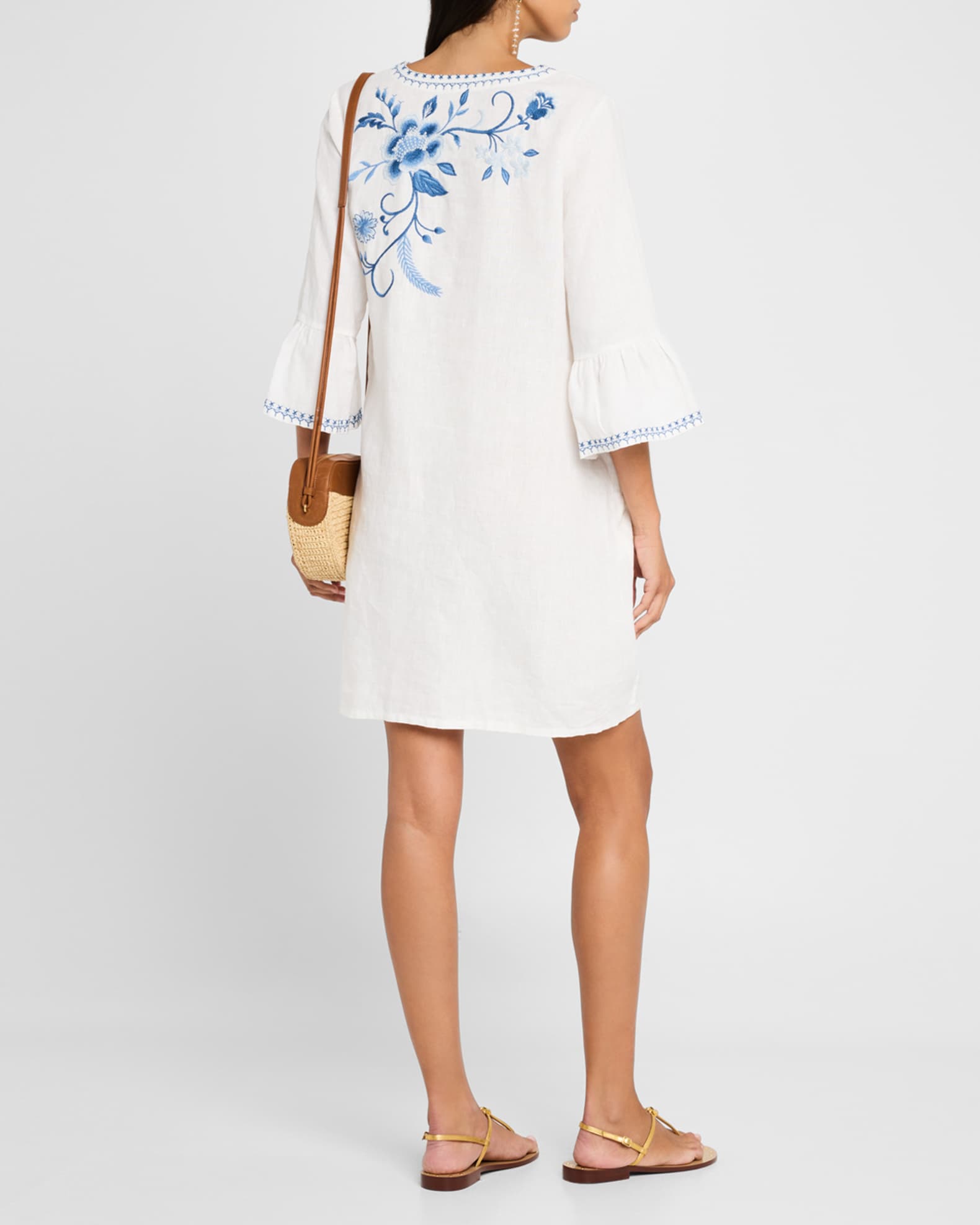 Johnny Was Floral-Embroidered Linen Mini Dress | Neiman Marcus