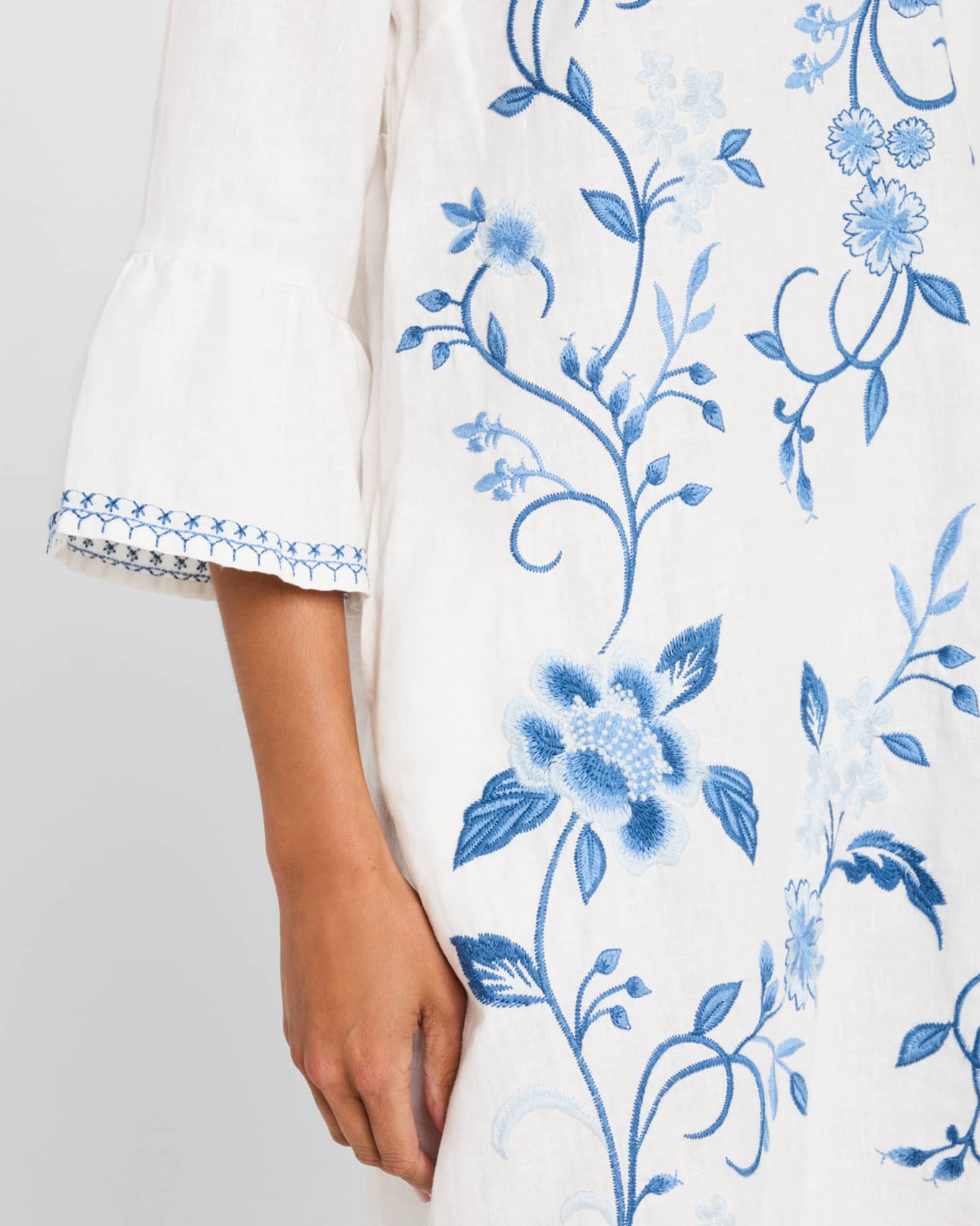Johnny Was Floral-Embroidered Linen Mini Dress | Neiman Marcus