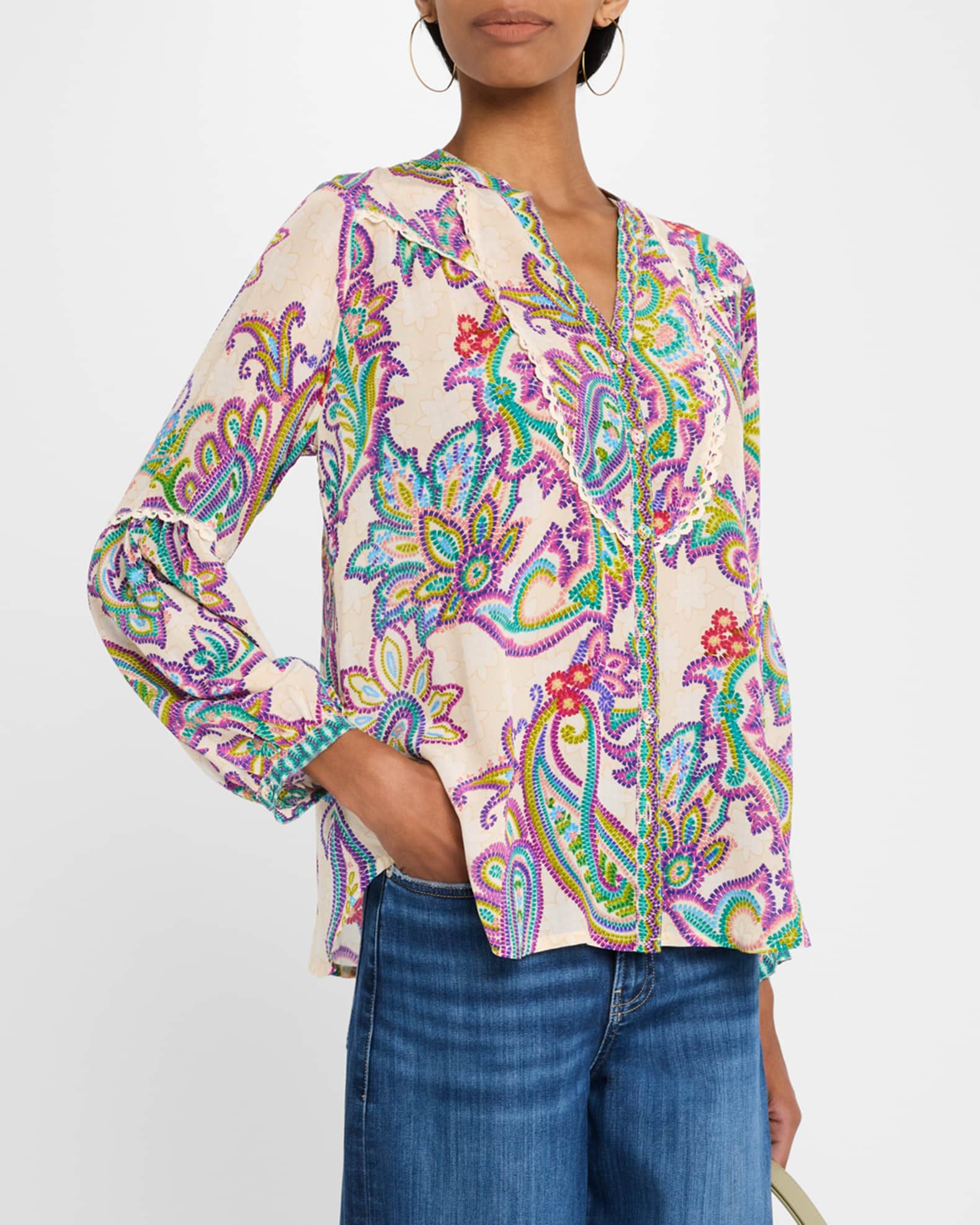 Johnny Was Noellie Paisley-Print Silk Shirt | Neiman Marcus