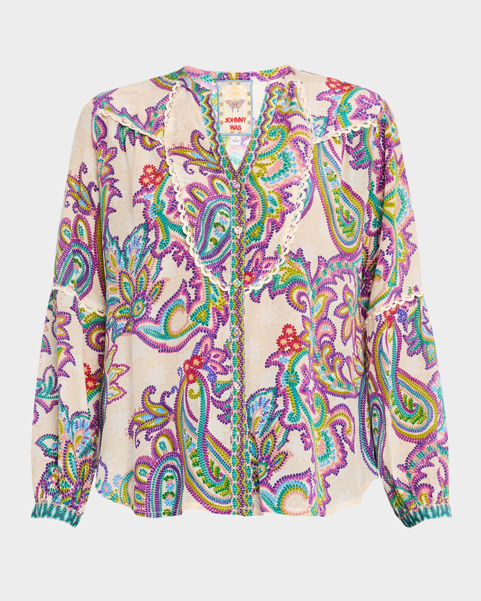 Johnny Was Noellie Paisley-Print Silk Shirt | Neiman Marcus