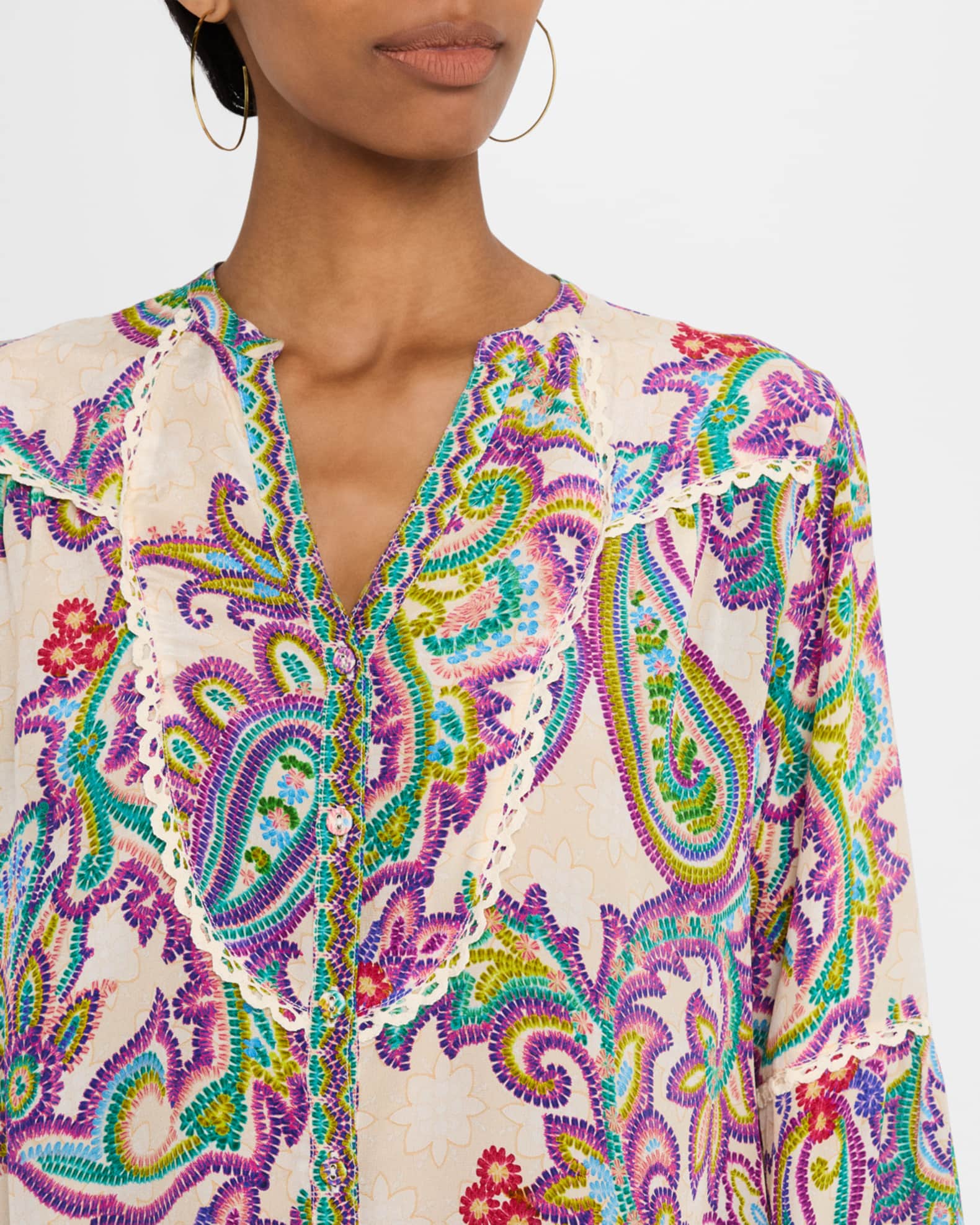 Johnny Was Noellie Paisley-Print Silk Shirt | Neiman Marcus
