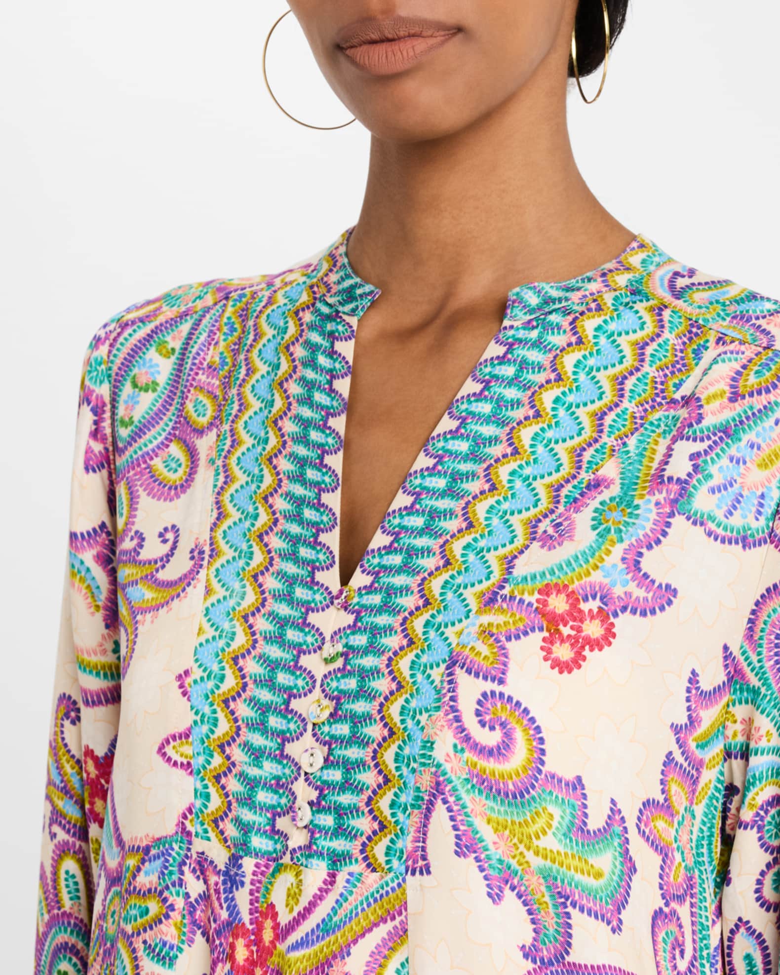 Johnny Was Tahlon Floral & Paisley-Print Midi Dress | Neiman Marcus