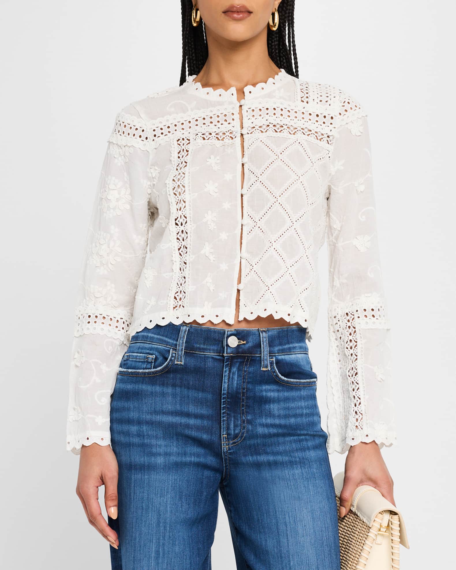 Johnny Was Calista Cropped Lace-Inset Jacket | Neiman Marcus