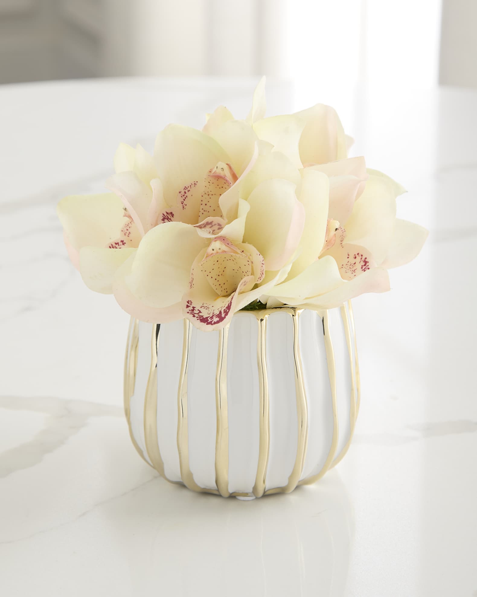T&C Floral Company Cymbidium 8" Faux Floral Arrangement in Ceramic Pot ...