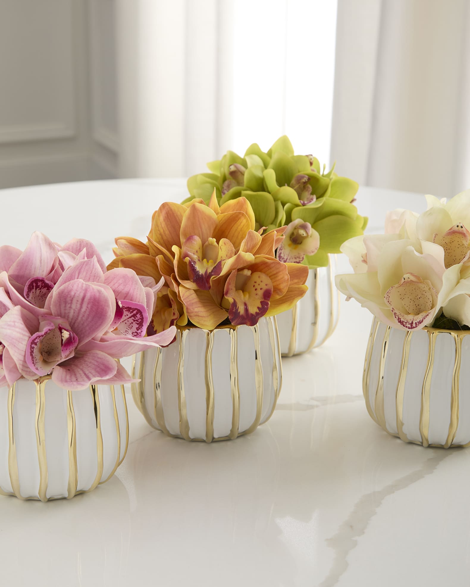 T&C Floral Company Cymbidium 8" Faux Floral Arrangement in Ceramic Pot ...