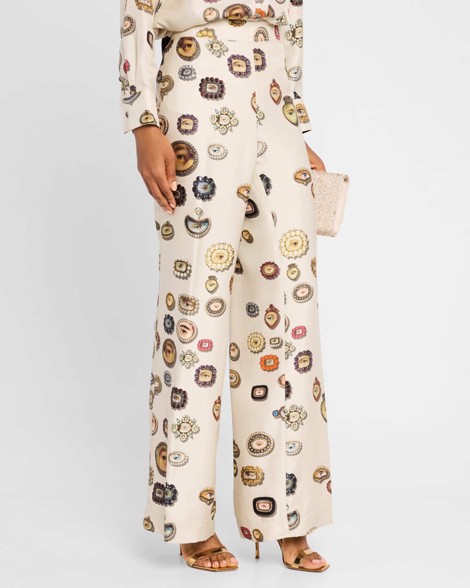 Libertine Aaron Ivory Lovers Eyes Silk Wide-Leg Pants | Neiman Marcus