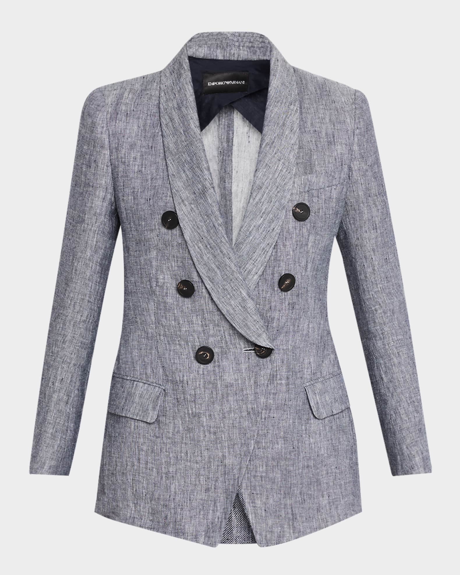 Emporio Armani Double-Breasted Linen Chambray Blazer | Neiman Marcus