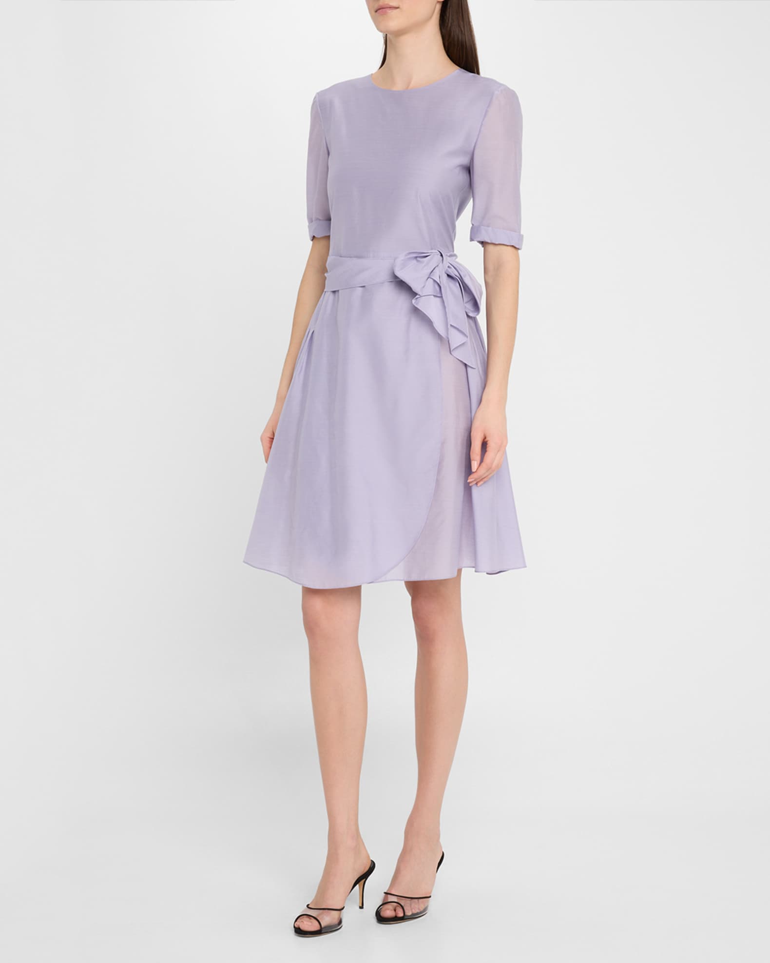 Emporio Armani Pleated A-Line Muslin Mini Dress | Neiman Marcus