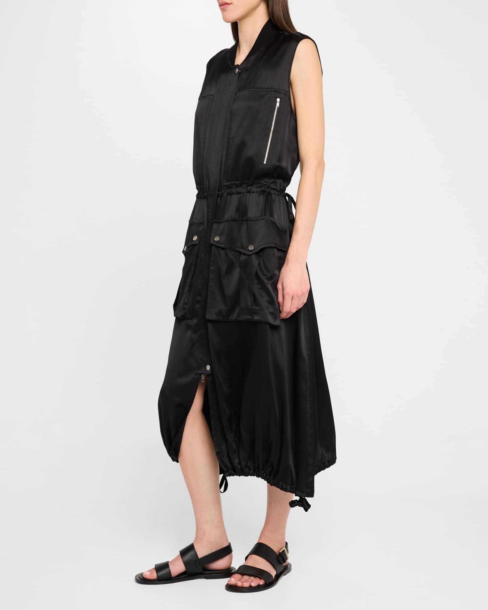 Co Sleeveless Silk Midi Cargo Dress | Neiman Marcus