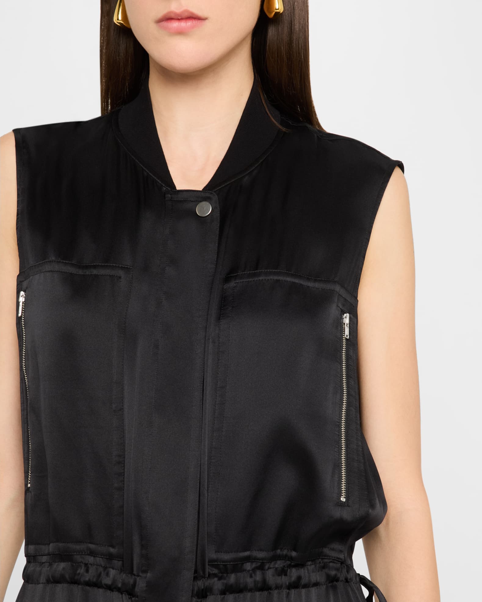 Co Sleeveless Silk Midi Cargo Dress | Neiman Marcus