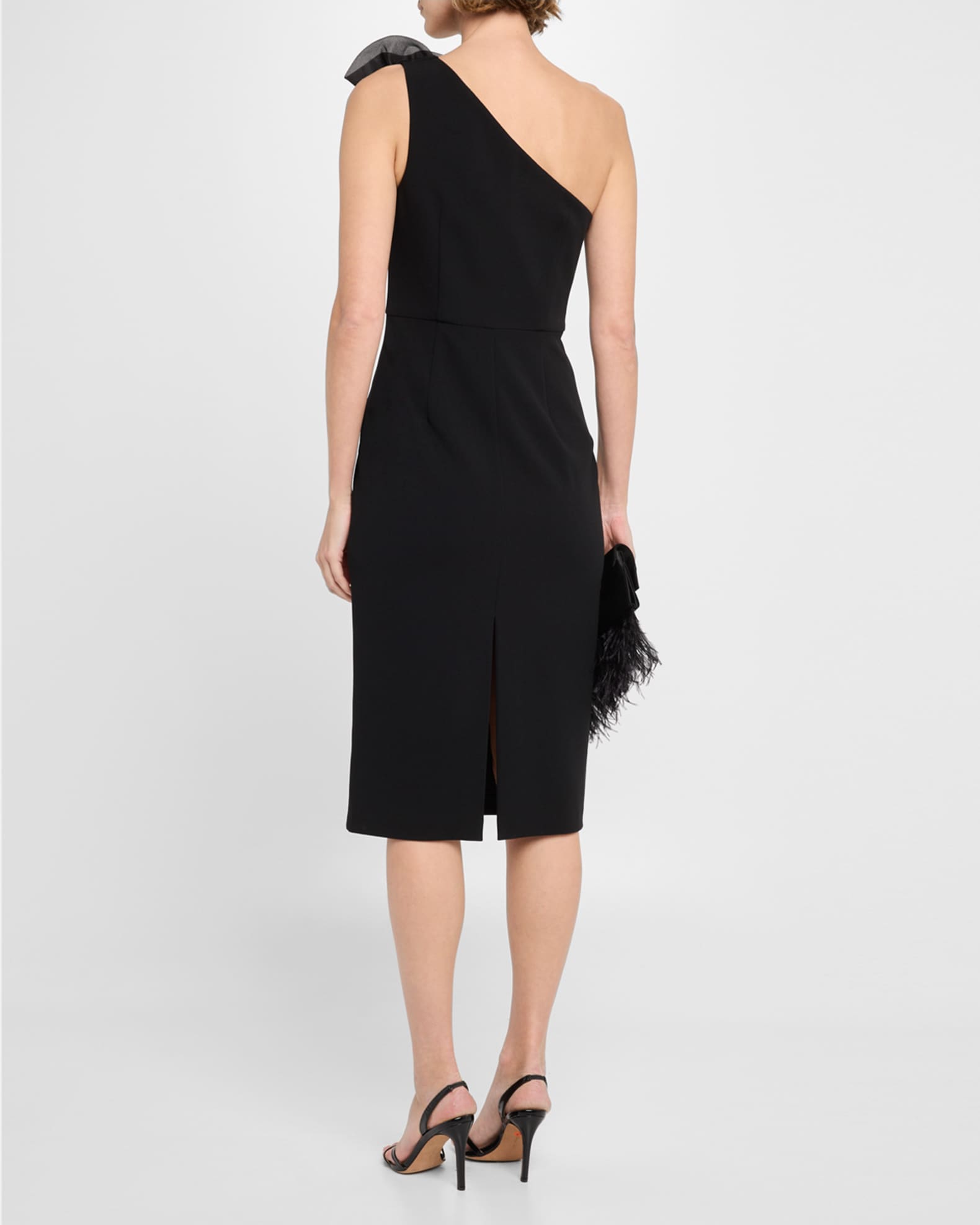 Aidan Mattox One-Shoulder Floral Applique Crepe Midi Dress | Neiman Marcus