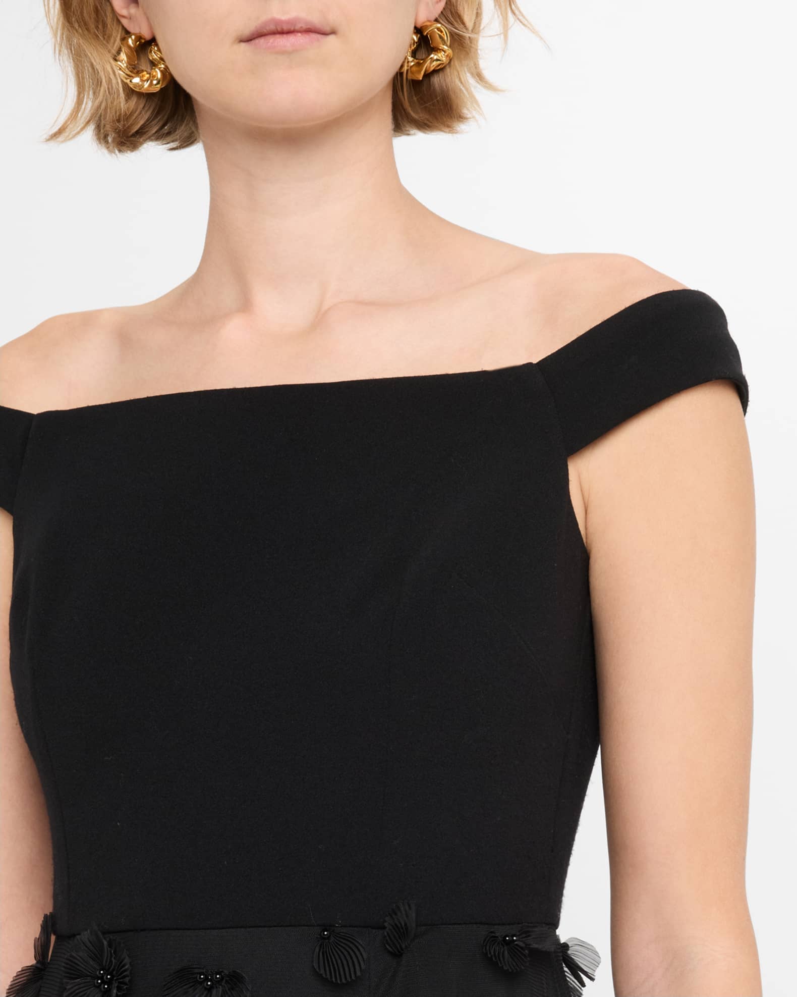 Aidan Mattox Beaded Floral Applique Off-Shoulder Gown | Neiman Marcus