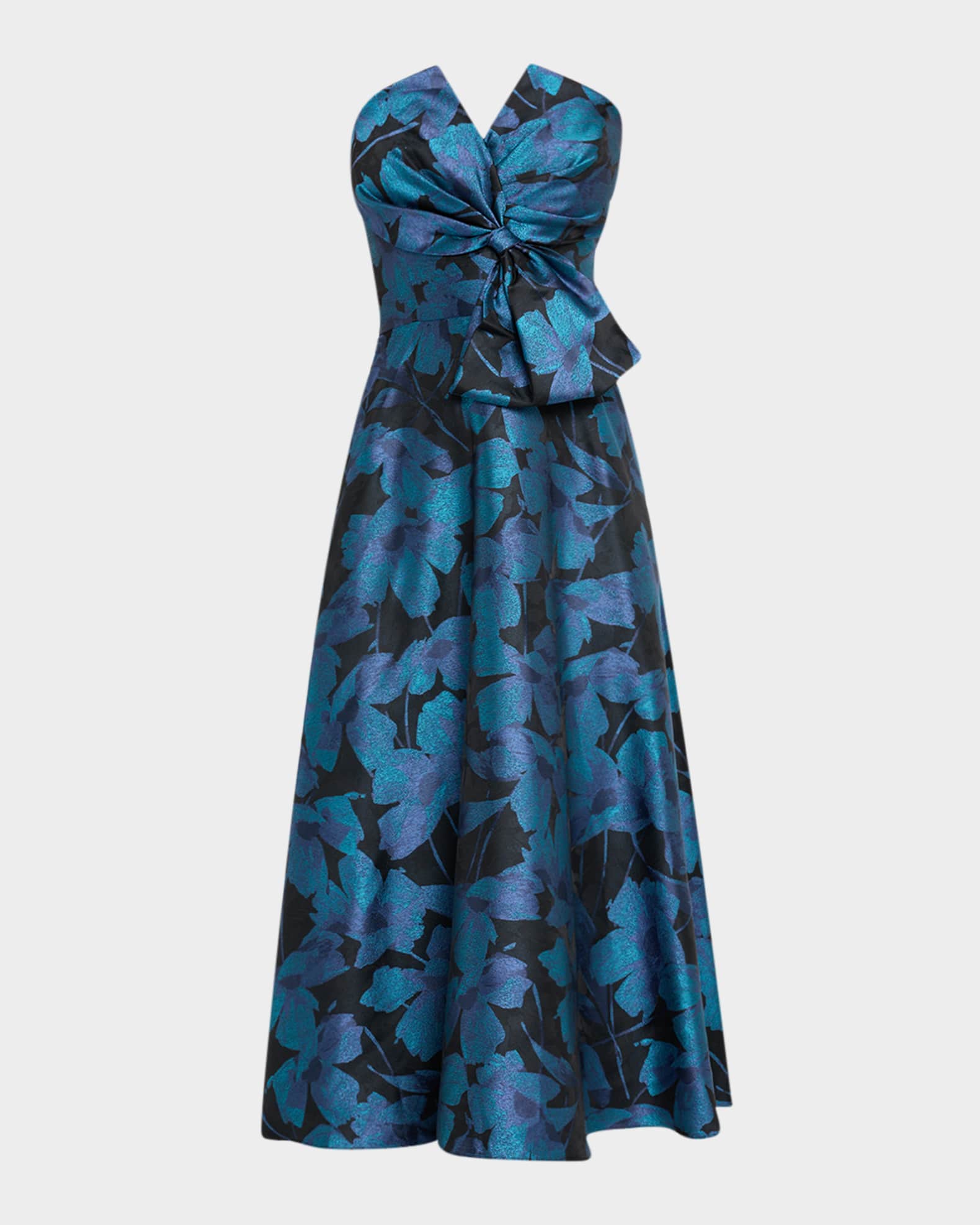 Aidan Mattox Strapless A-Line Floral Jacquard Midi Dress | Neiman Marcus
