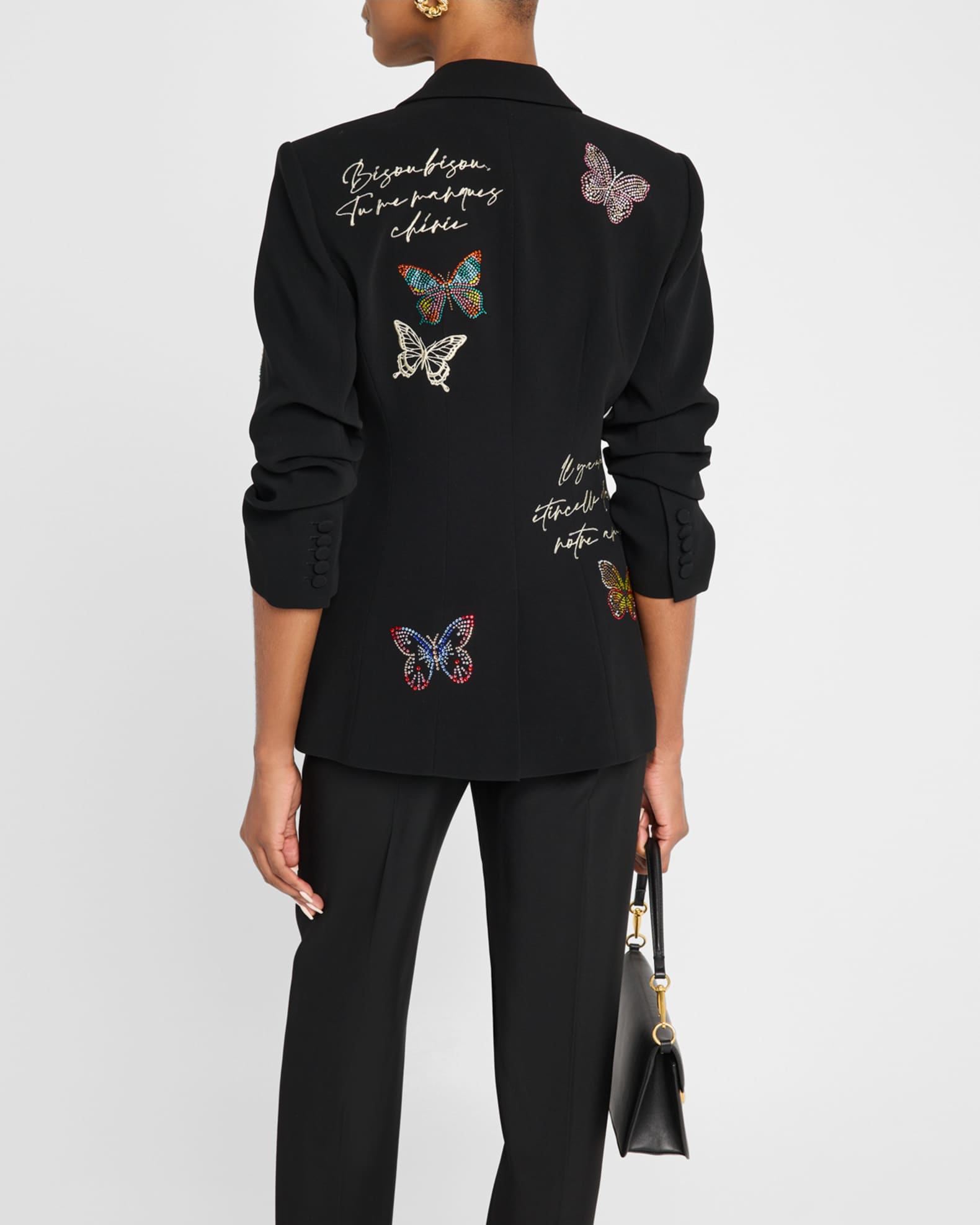 Cinq a Sept Cheyenne Butterfly Sequined Love Letter Scrunched Blazer | Neiman Marcus