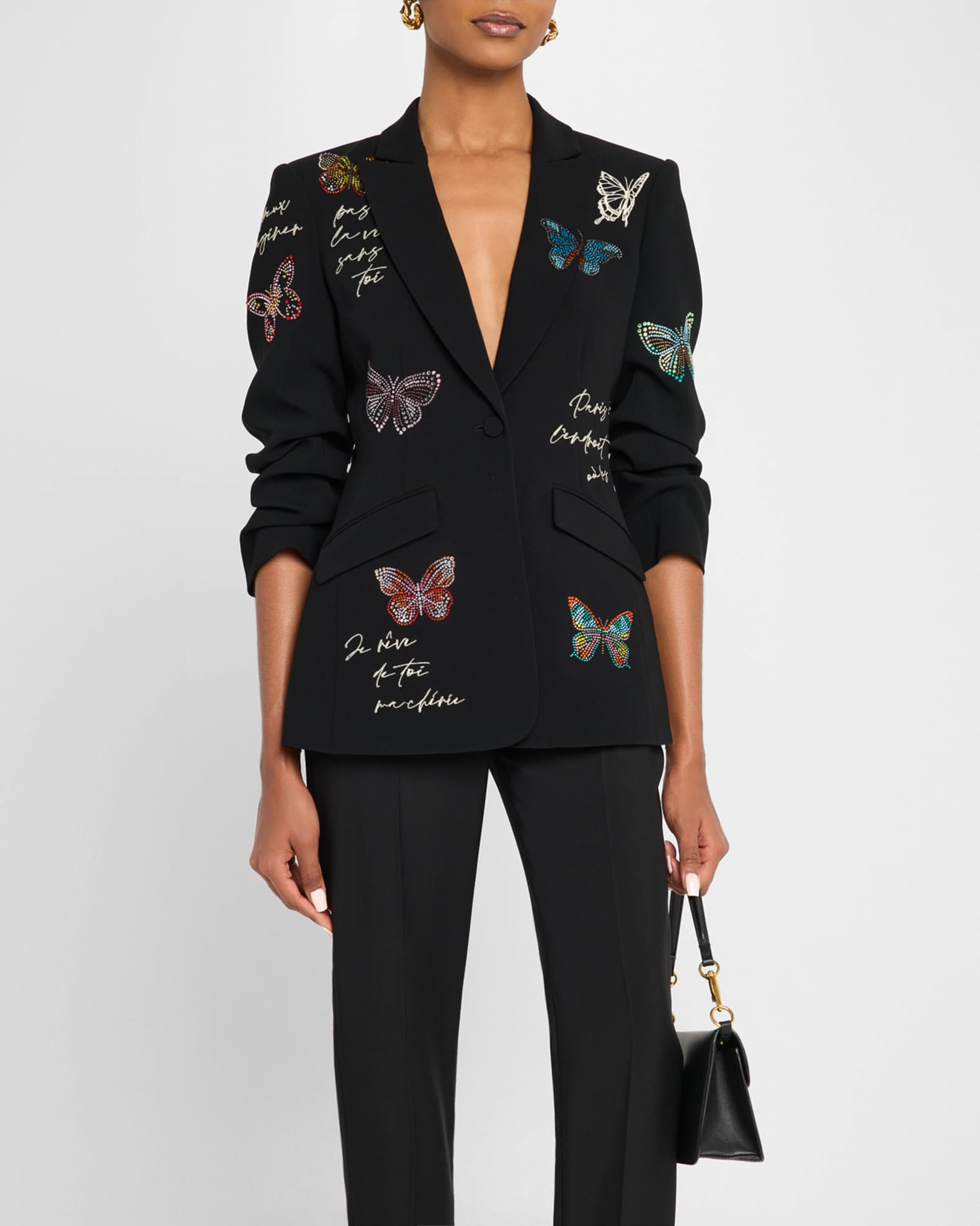 Cinq a Sept Cheyenne Butterfly Sequined Love Letter Scrunched Blazer | Neiman Marcus
