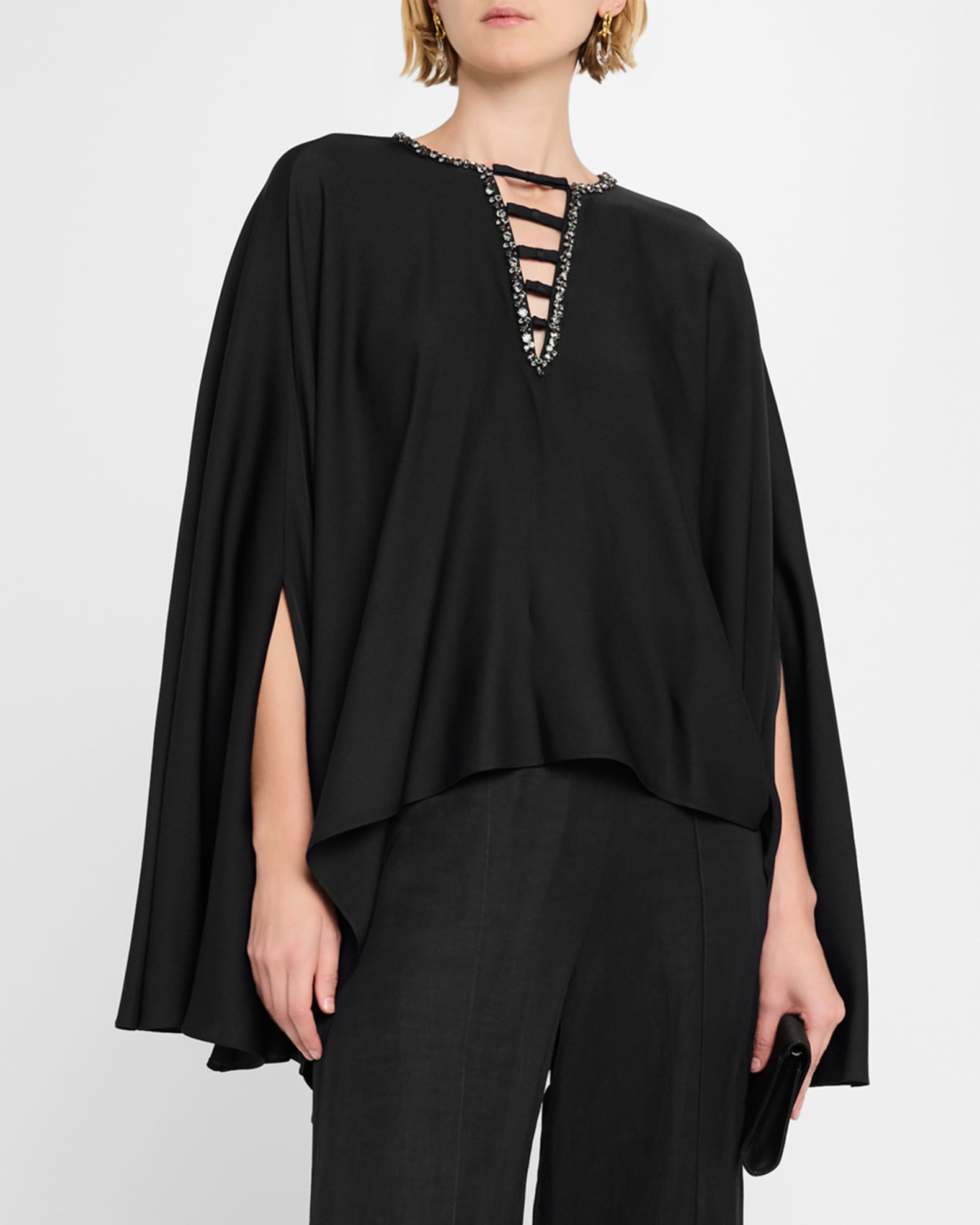 Ungaro Aida Crystal-Embellished Cape Blouse | Neiman Marcus
