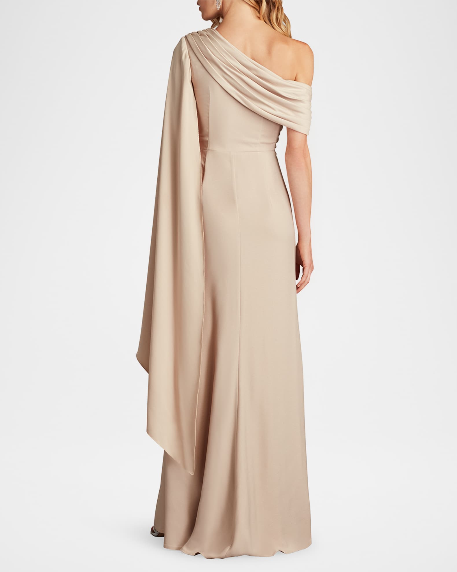 Tadashi Shoji Pleated One-Shoulder Cape Gown | Neiman Marcus