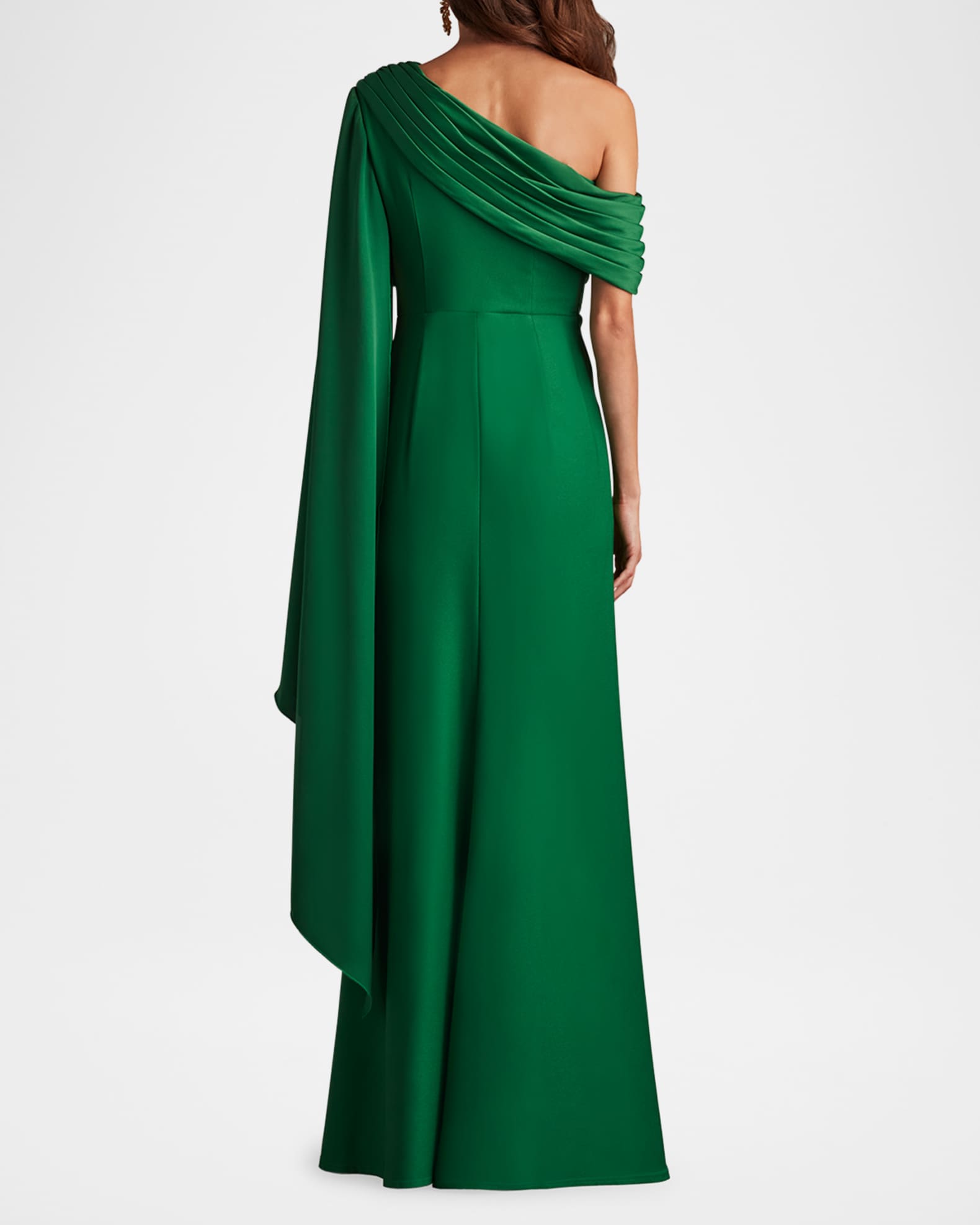Tadashi Shoji Pleated One-Shoulder Cape Gown | Neiman Marcus Tadashi Shoji Pleated One-Shoulder Cape Gown | Neiman Marcus