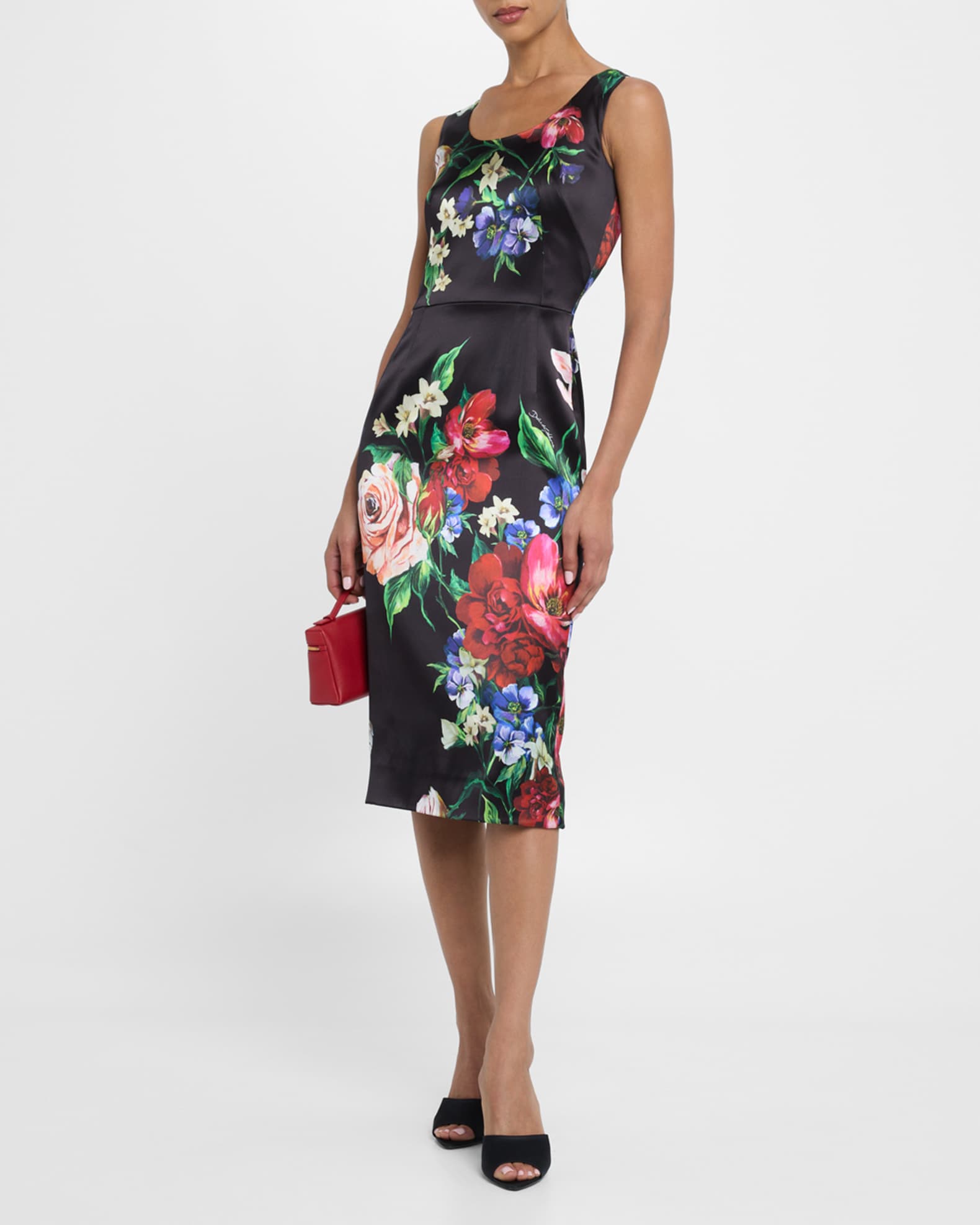 Dolce&Gabbana Floral Bouquet Sleeveless Midi Sheath Dress | Neiman Marcus