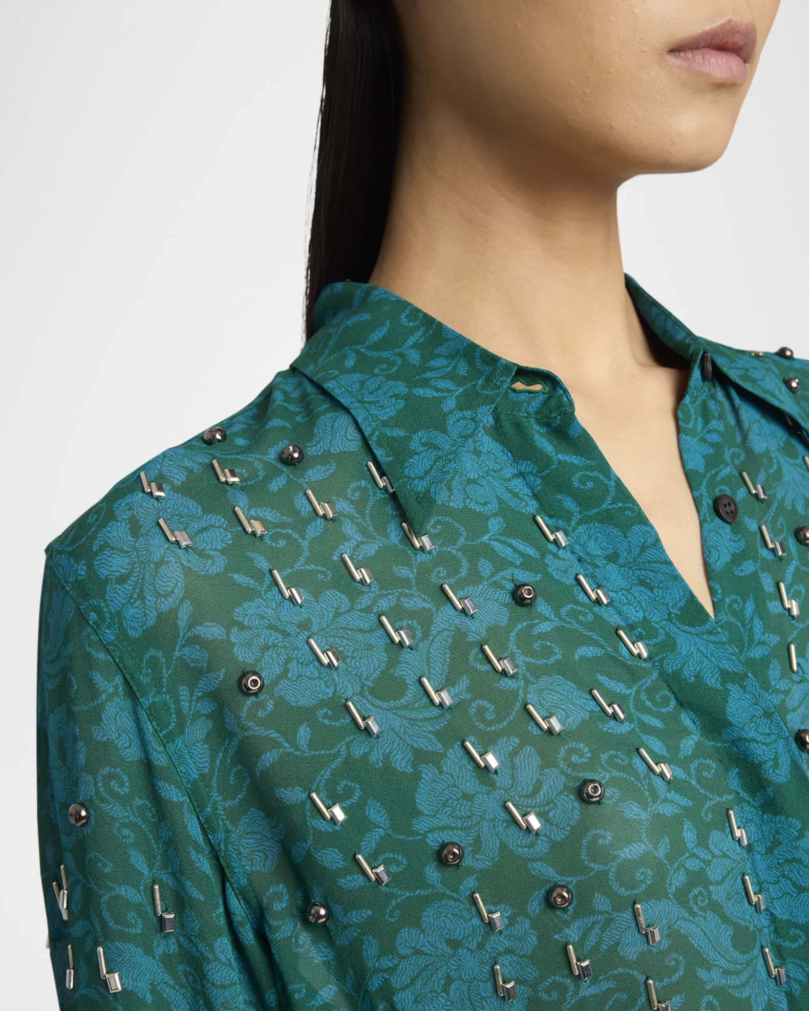Dries Van Noten Chowy Embellished Button-Down Shirt | Neiman Marcus