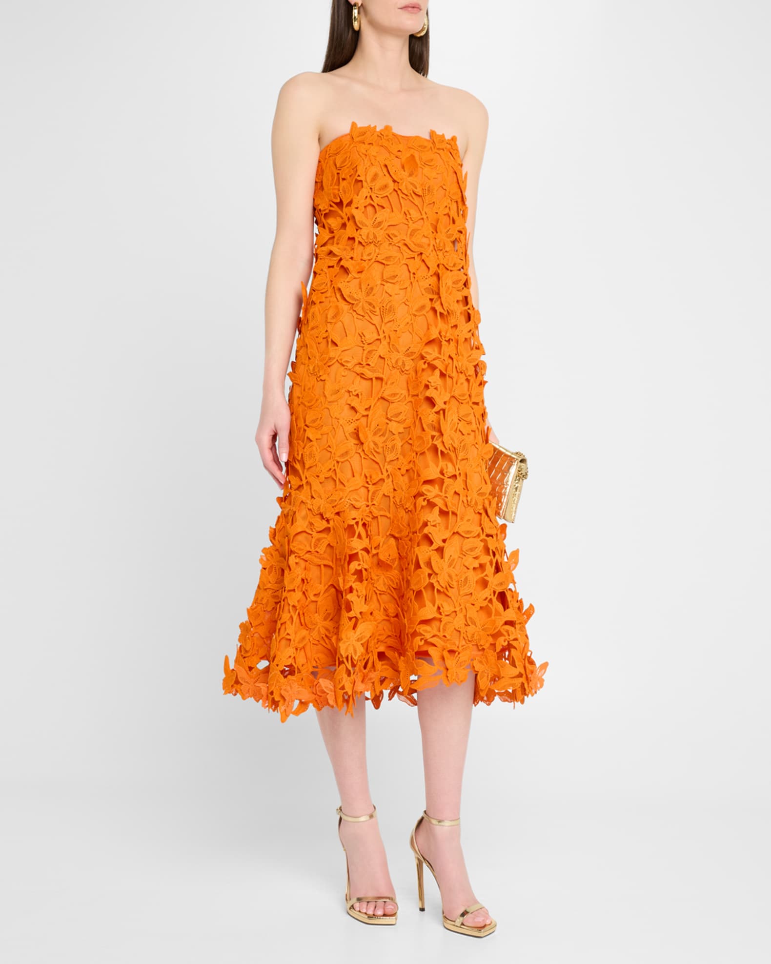 SIMKHAI Fleurella Strapless Lace Midi Dress | Neiman Marcus