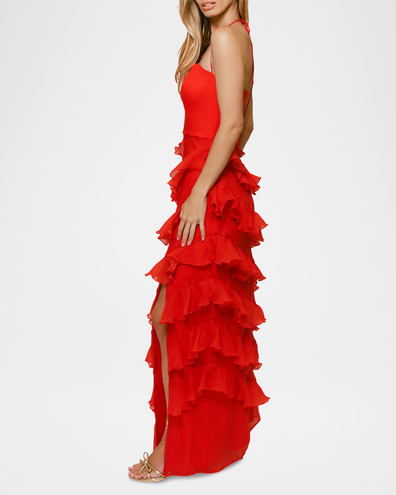 Hutch Lou Square-Neck Ruffle Column Gown | Neiman Marcus