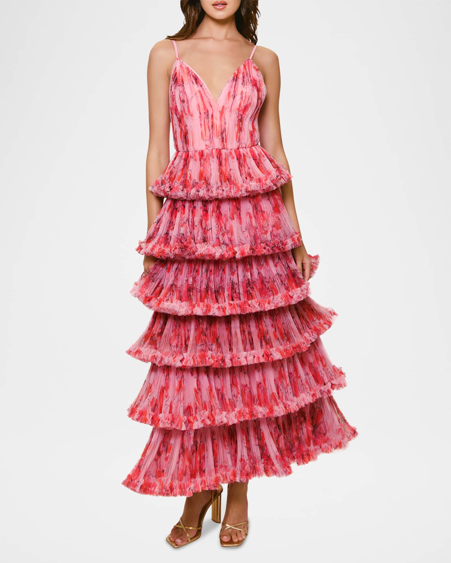 Hutch Sasha Pleated Ruffle Tiered Tulle Gown | Neiman Marcus