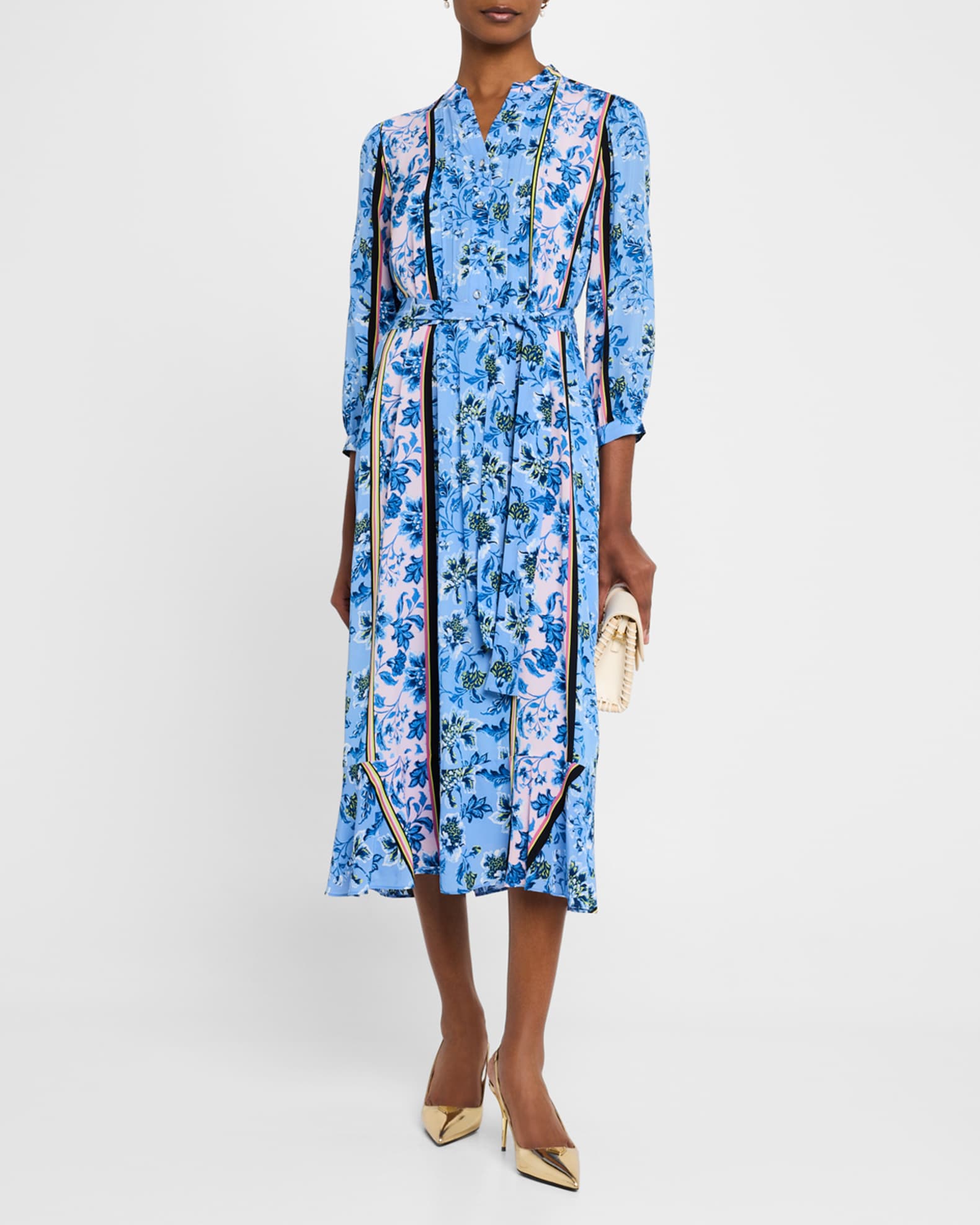 Elie Tahari The Mila Floral-Print Pintuck Midi Dress | Neiman Marcus