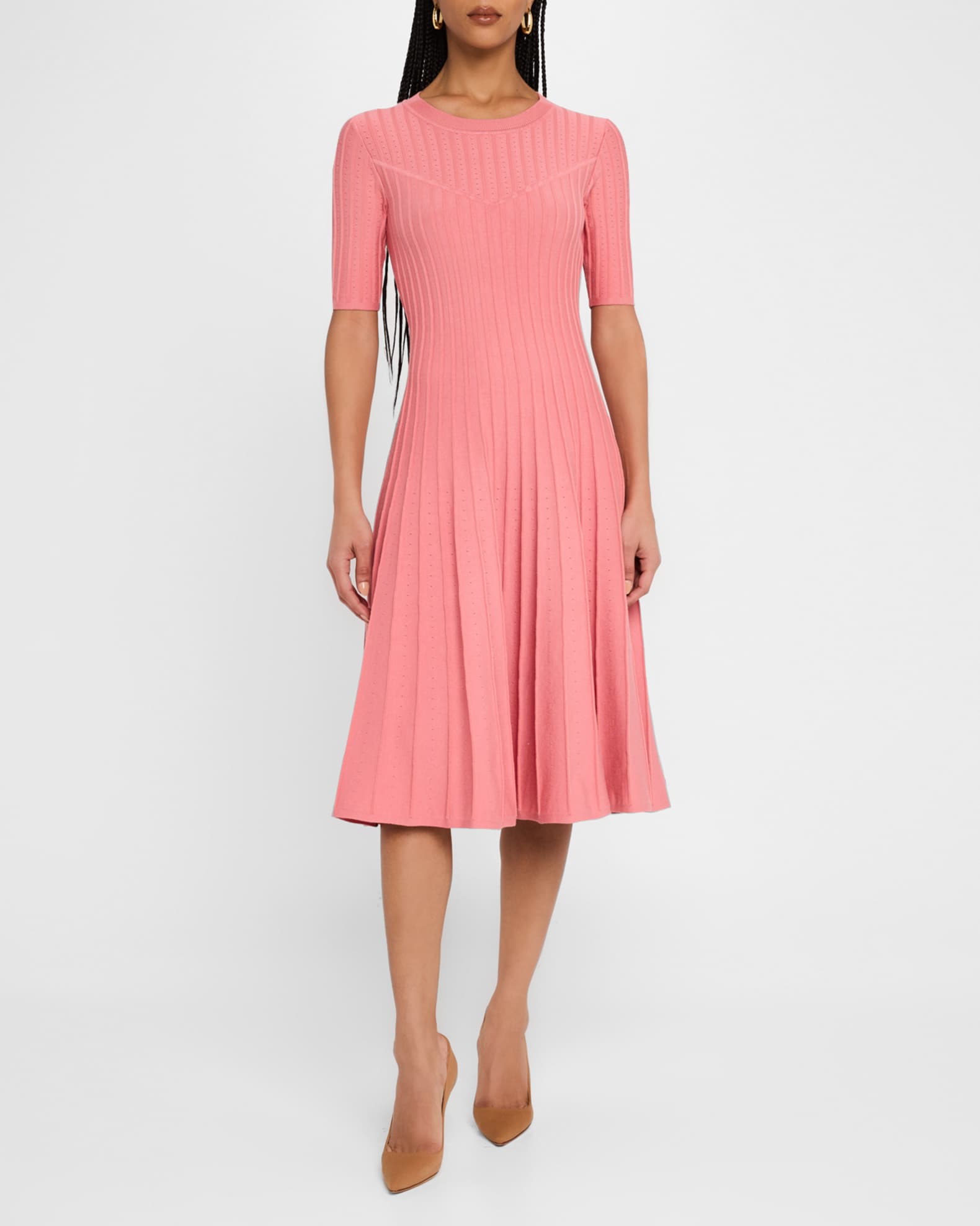 Elie Tahari The Wanda Ribbed A-Line Midi Sweater Dress | Neiman Marcus