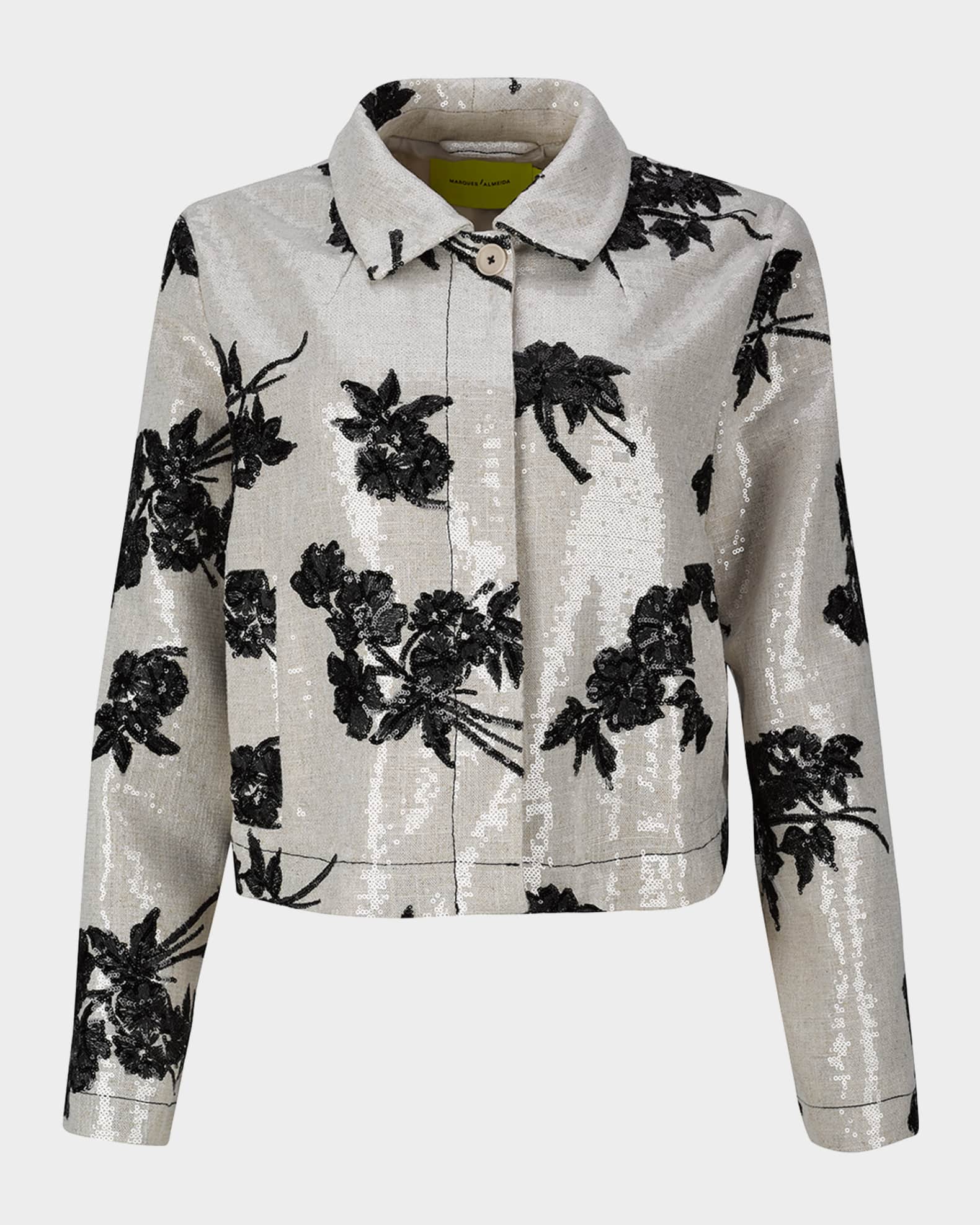 Marques'Almeida Sequined Linen Crop Jacket | Neiman Marcus