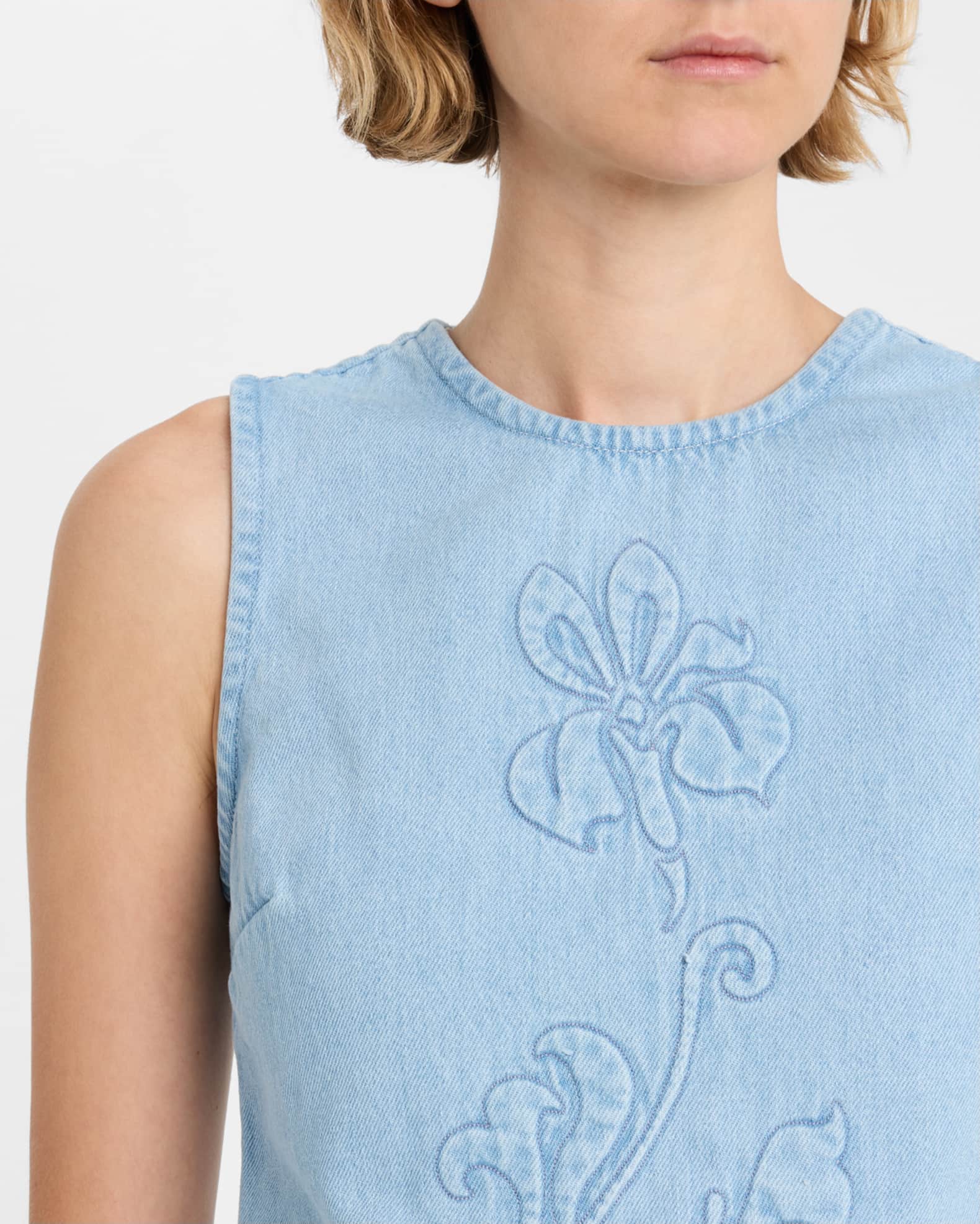 Marques'Almeida Floral-Embroidered Denim Top | Neiman Marcus