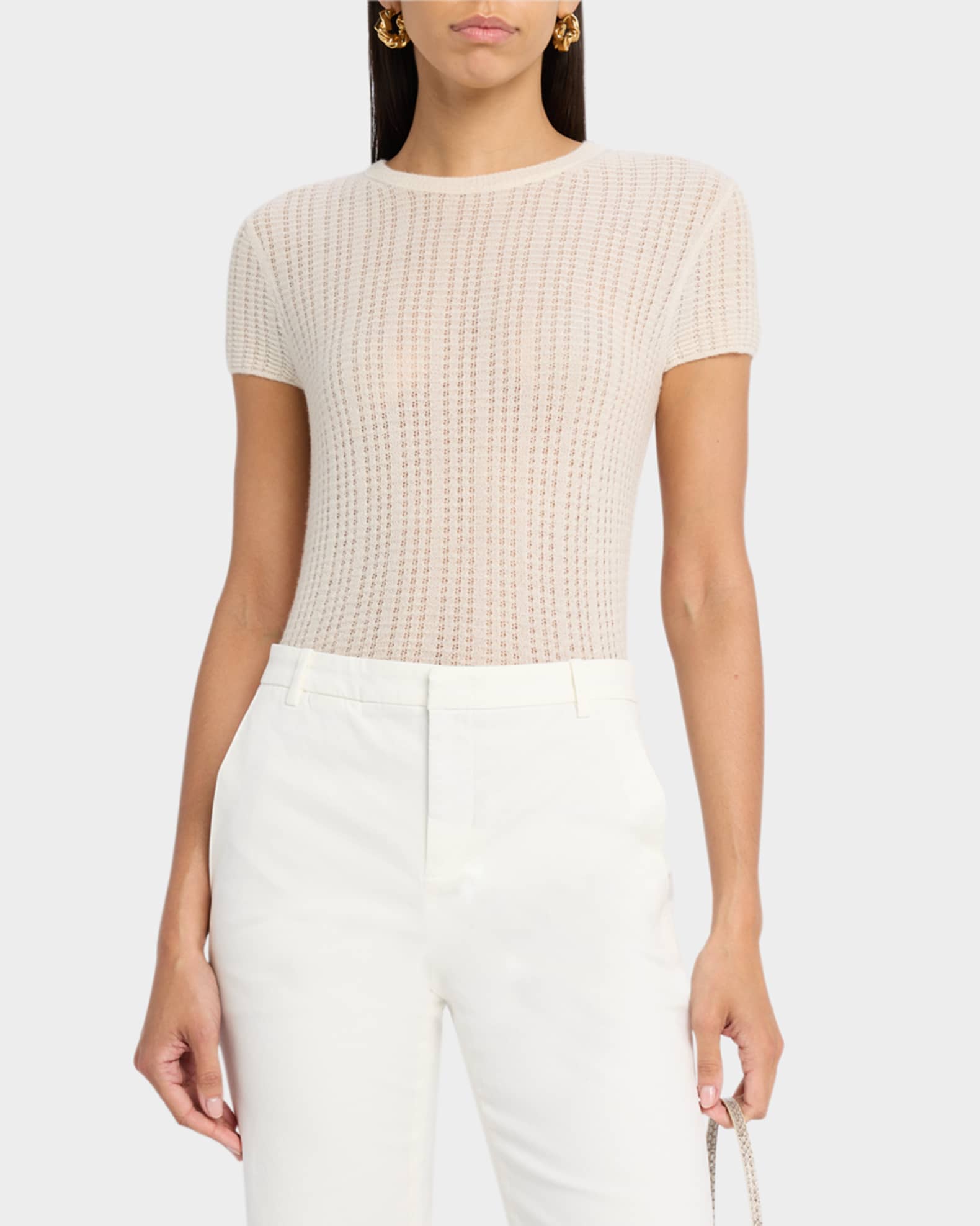 Vince Crewneck Waffle-Knit Top | Neiman Marcus